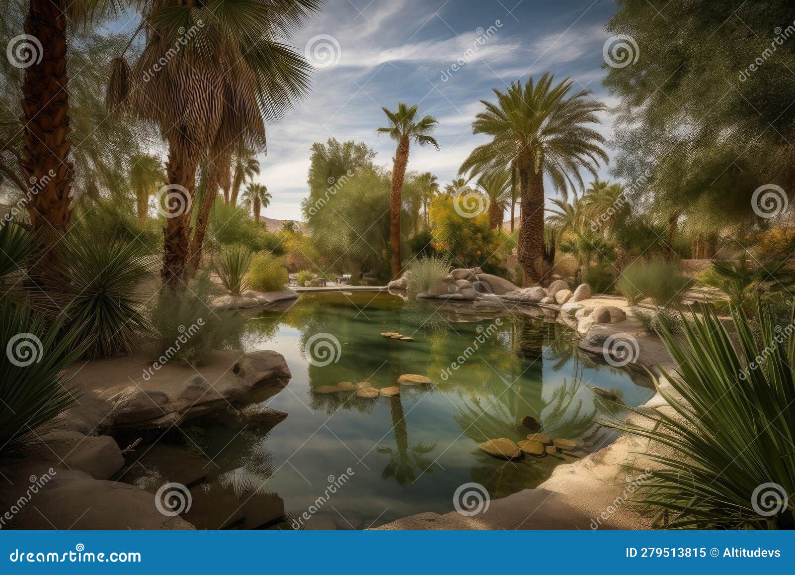 Desert Oasis Complete with Palm Trees, and Tranquil Pool of Water Stock ...