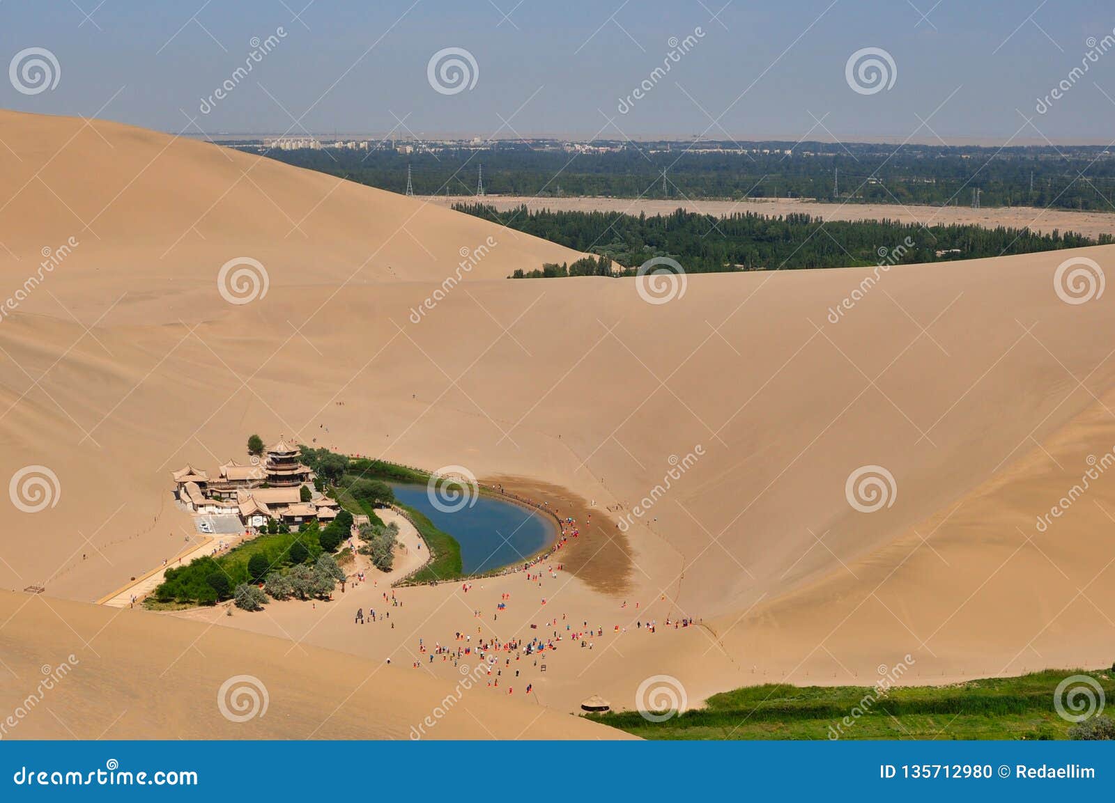 Desert oasis in Dunhuang stock photo. Image of natural - 135712980