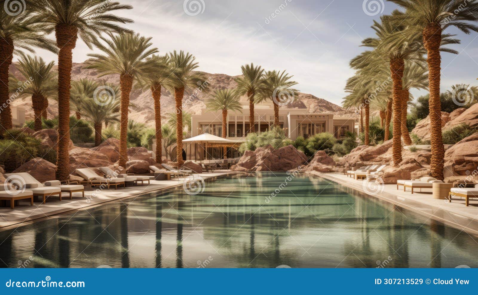 A Desert Oasis with Palm Trees and a Crystal Clear Pool Stock ...