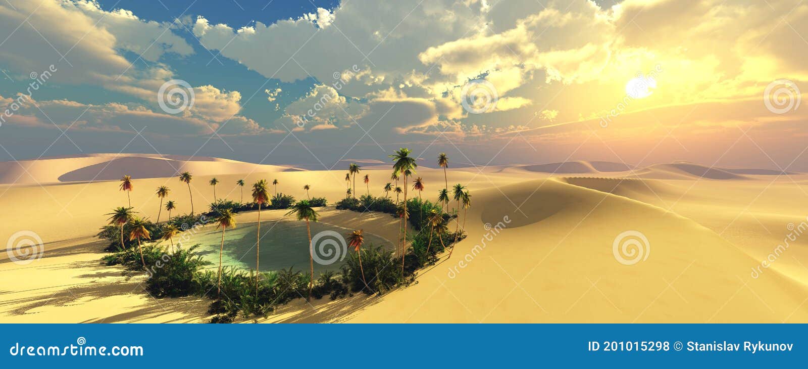 Desert oasis at sunset stock illustration. Illustration of tropical ...