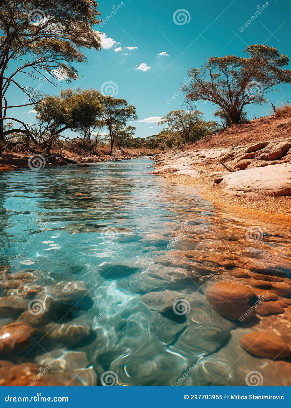 Desert Oasis: Tranquil Blue River in a Red Wilderness Stock ...