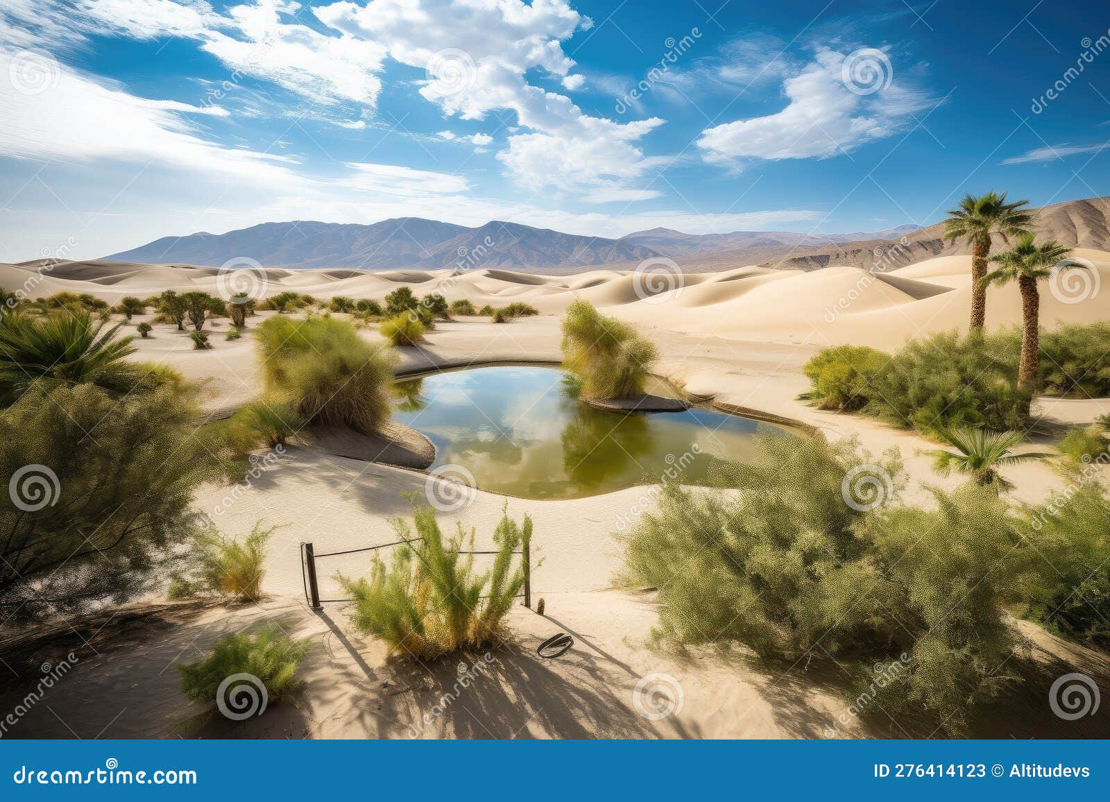 Desert Oasis, with View of Rolling Dunes and Blue Sky Stock ...