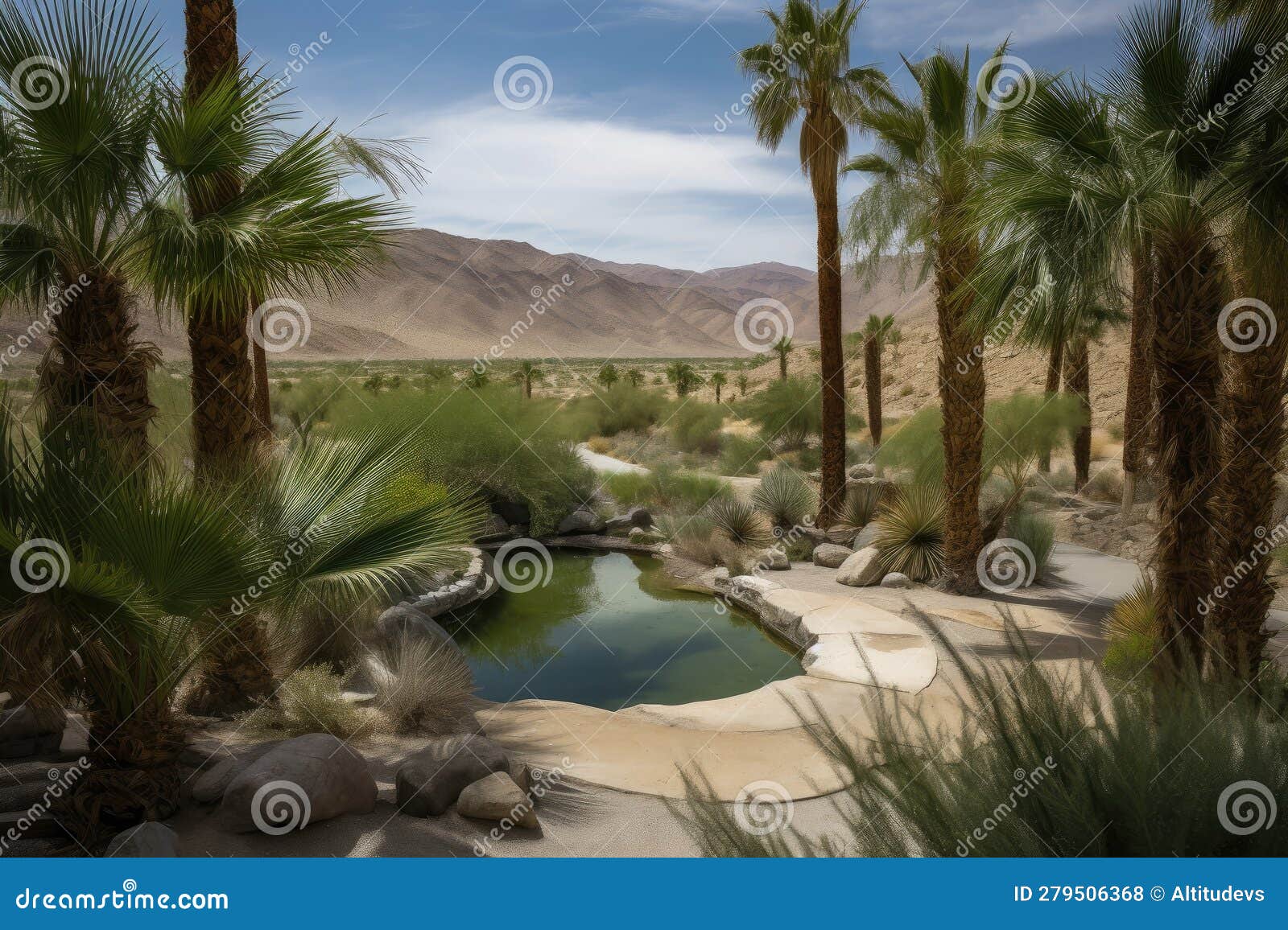 Desert Oasis, with View of Rolling Hills and Palm Trees in the ...