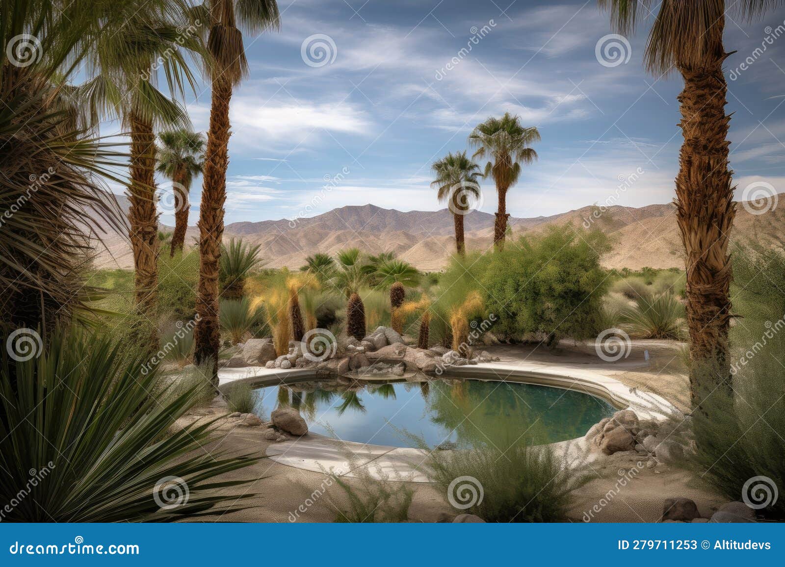 Desert Oasis, with View of Rolling Hills and Palm Trees in the ...
