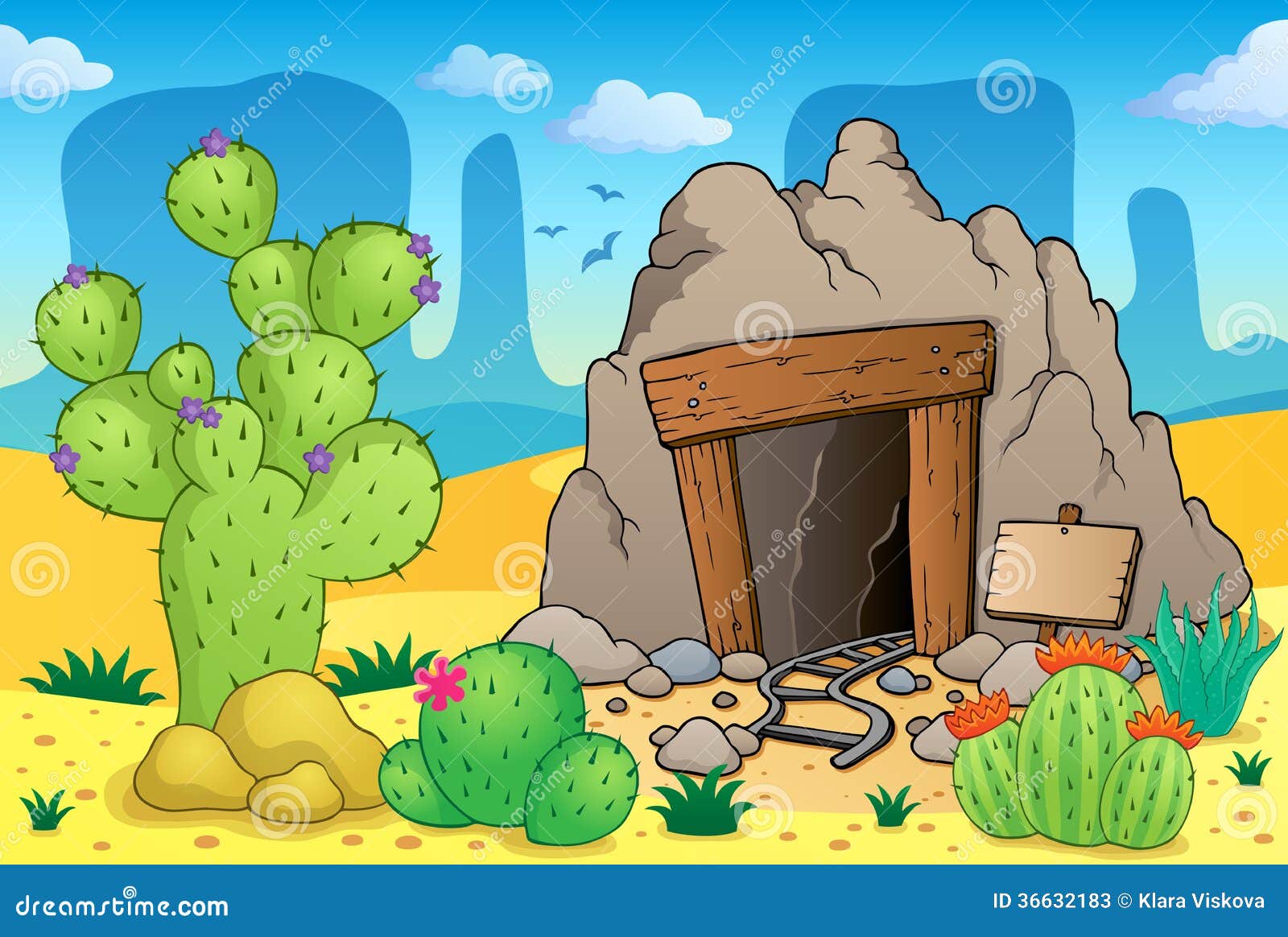 Desert with Old Mine Theme 1 Stock Vector - Illustration of cave ...