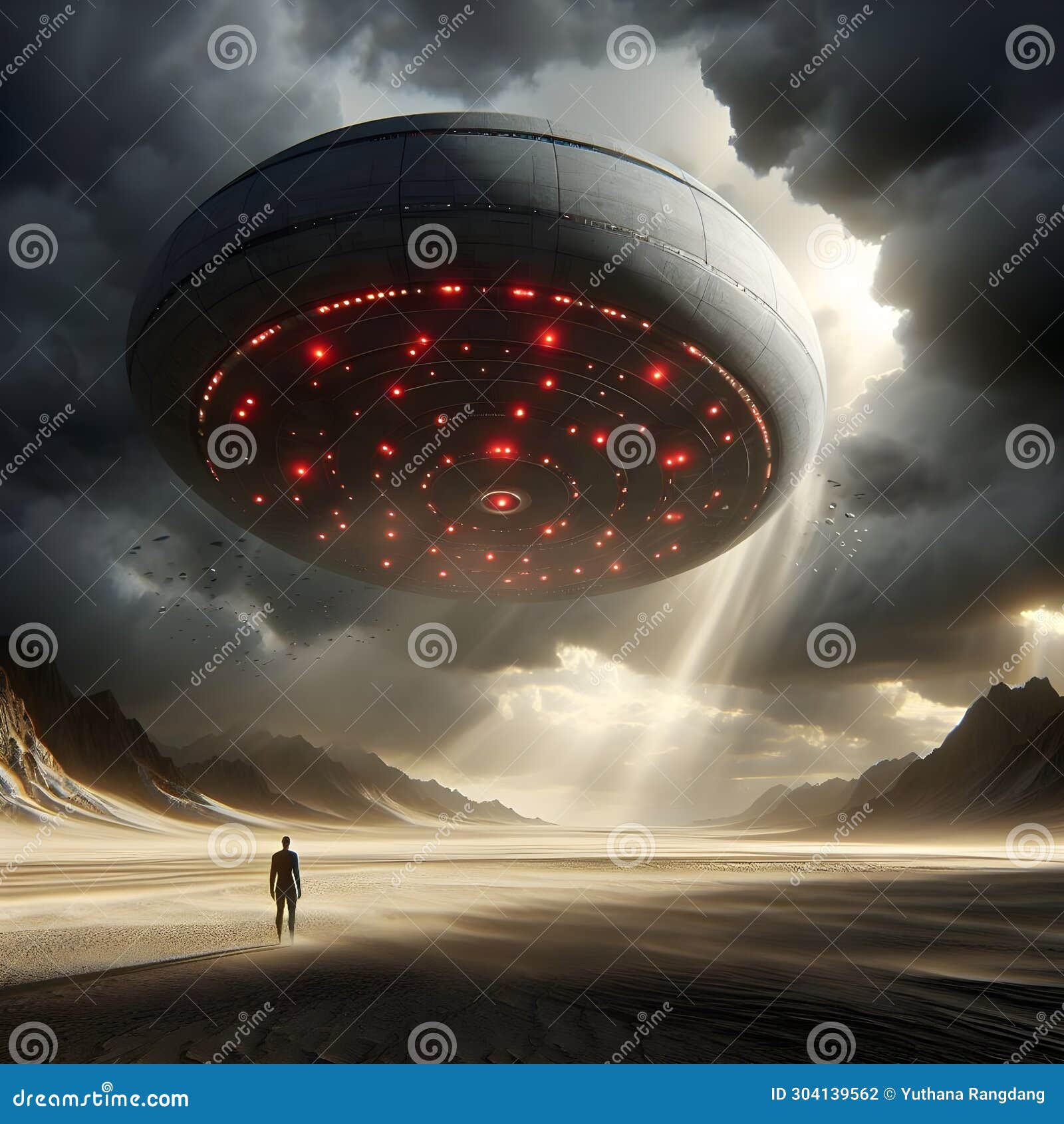 A Desert, Oval Stone Spaceships Vertically Dark in Color. Stock ...