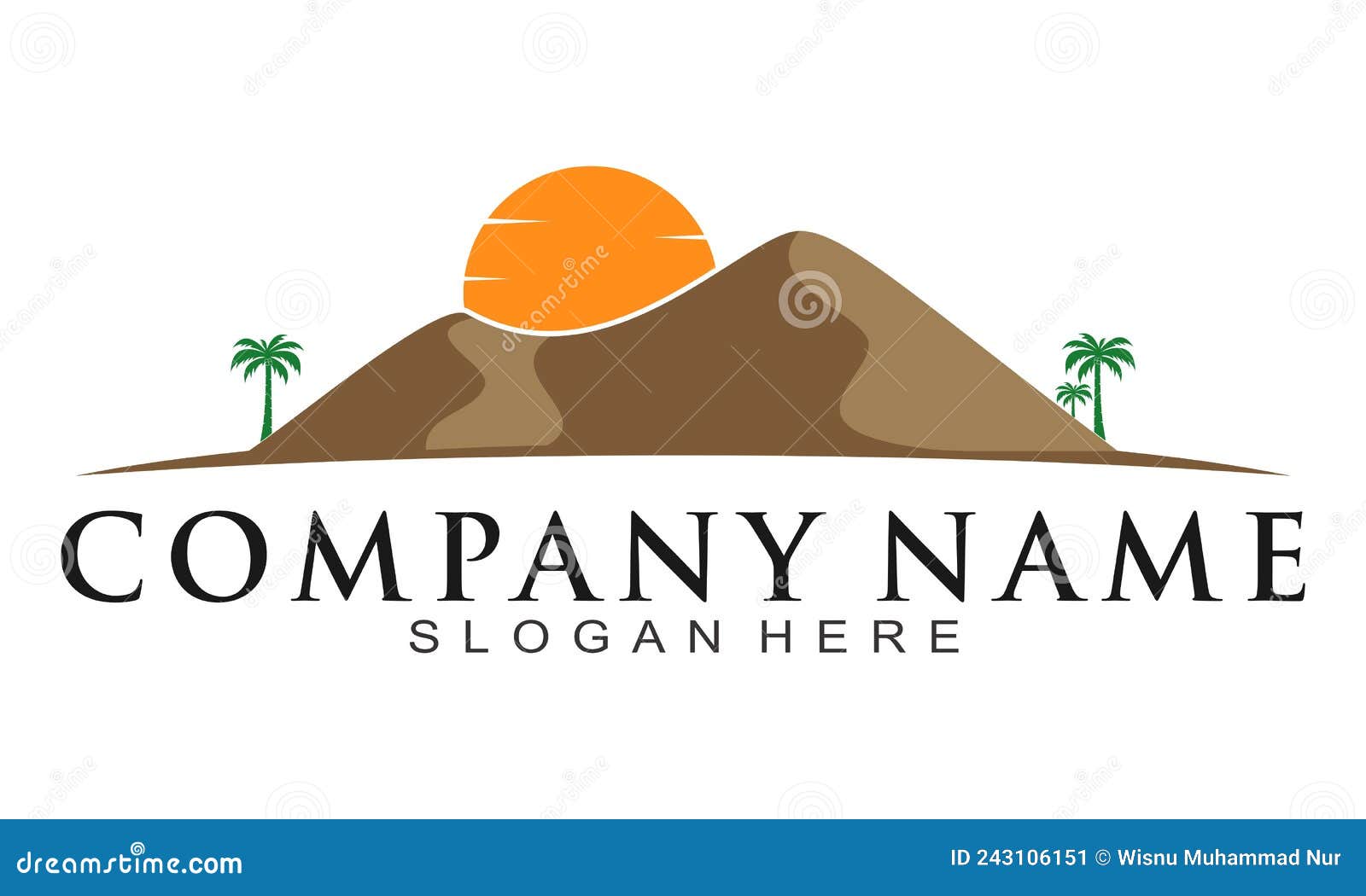 Desert with Palm Tree and Sun Vector Logo Stock Vector - Illustration ...