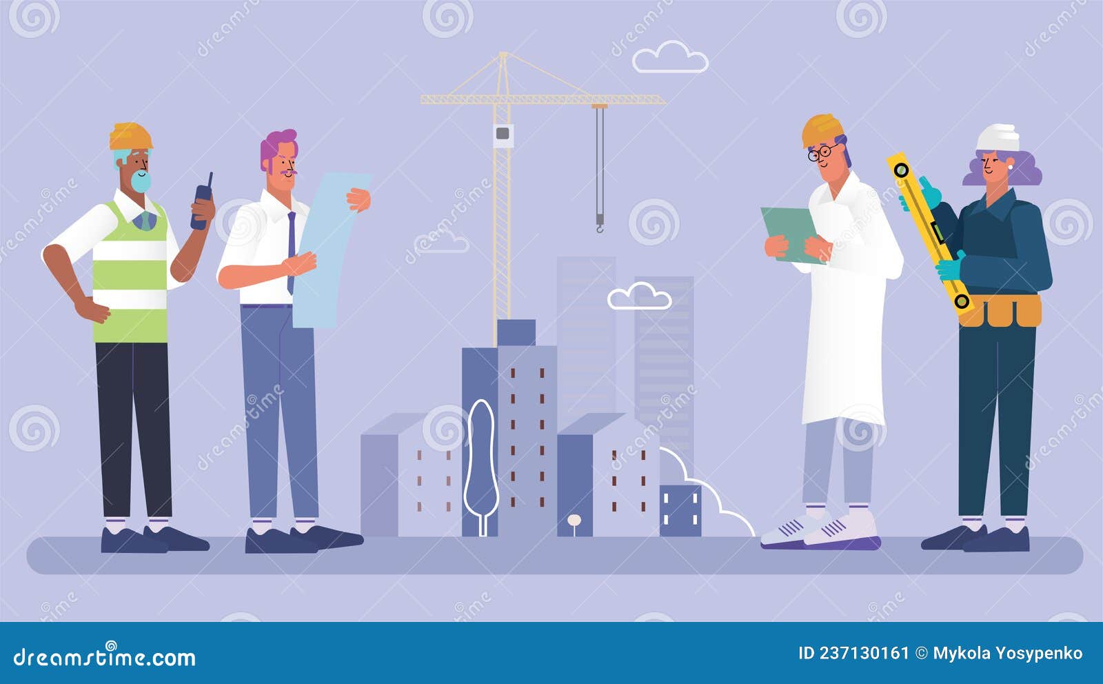 Builders and Architects Flat Illustrations Set Stock Illustration ...
