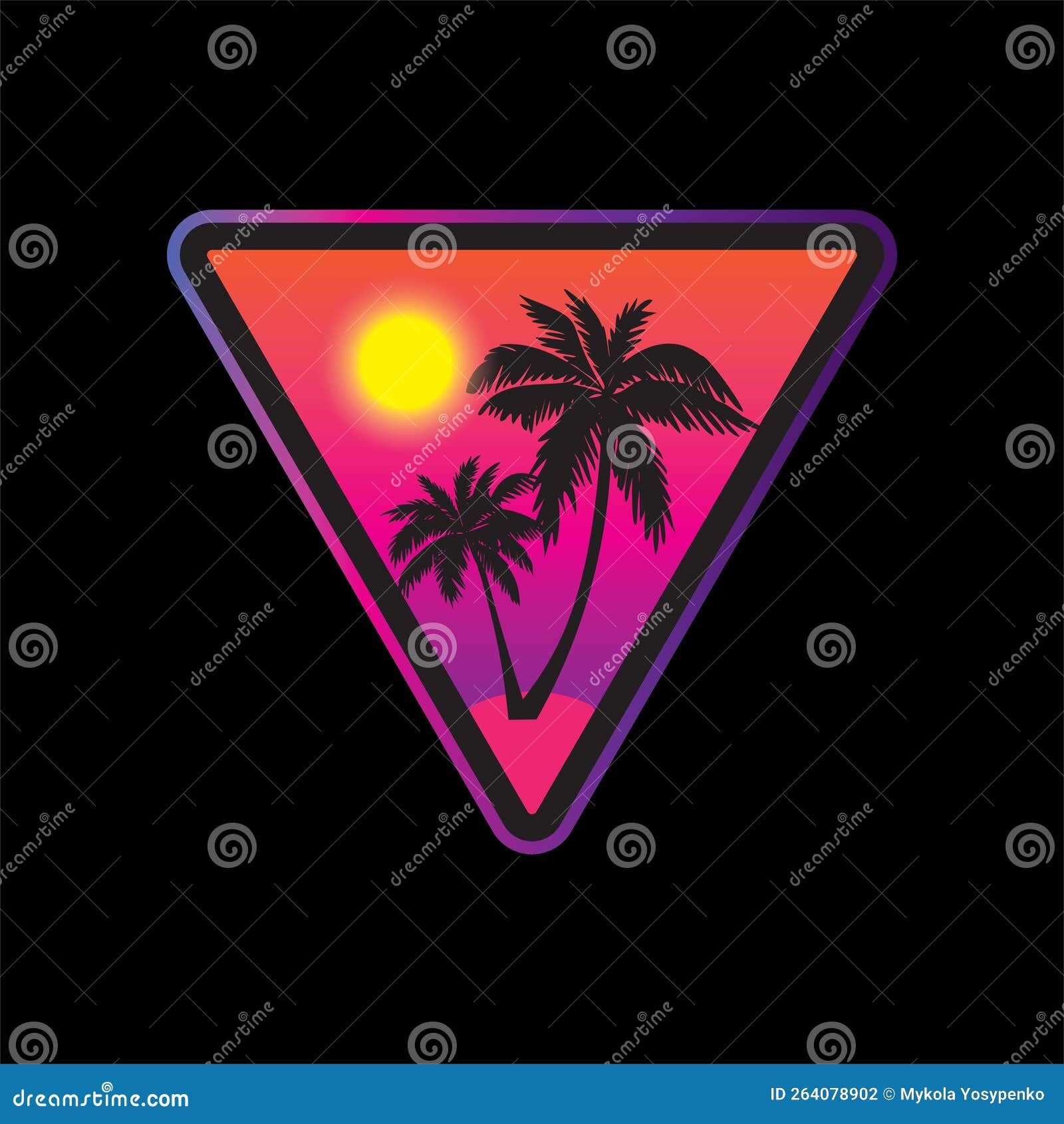 1980 S Inspired Triangle Patch Design with Palm Trees and Sunse Stock ...
