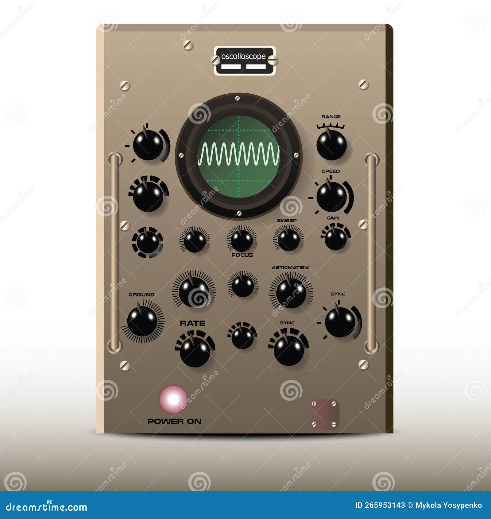 Military Oscilloscope with Green Round Screen Displaying Sine Waveform ...
