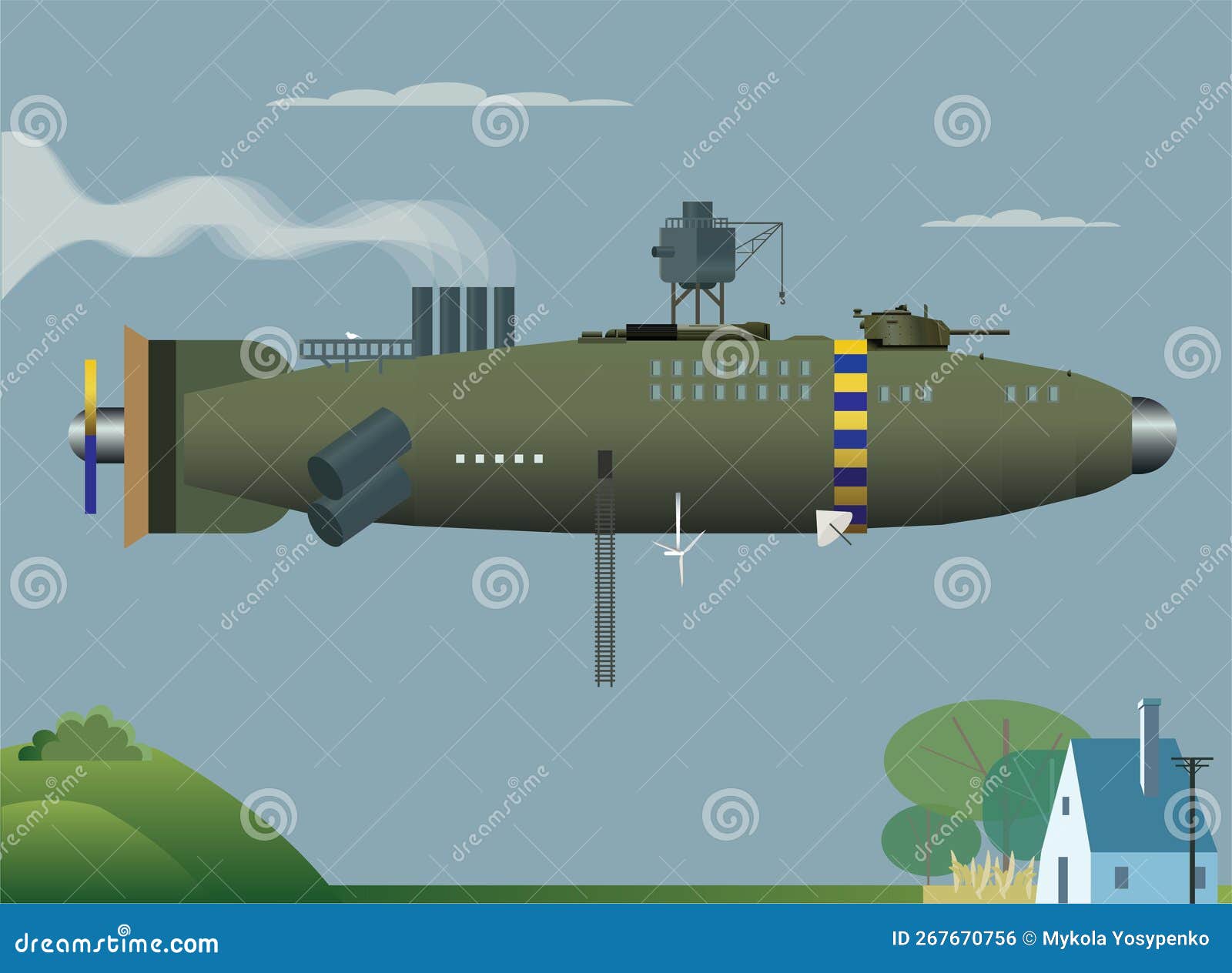 Dieselpunk Or Steampunk Military Zeppelin Vector Illustration ...