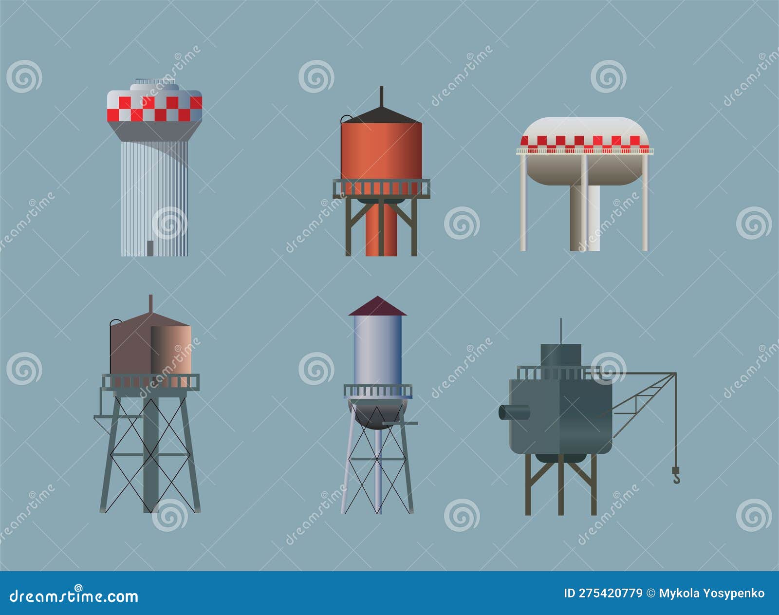 Water Towers, Secure Water Storage, Liquid Storage Tank, Cartoon Style ...