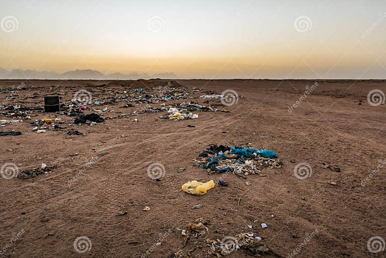 Desert Pollution with Different Garbage Stock Image - Image of landfill ...