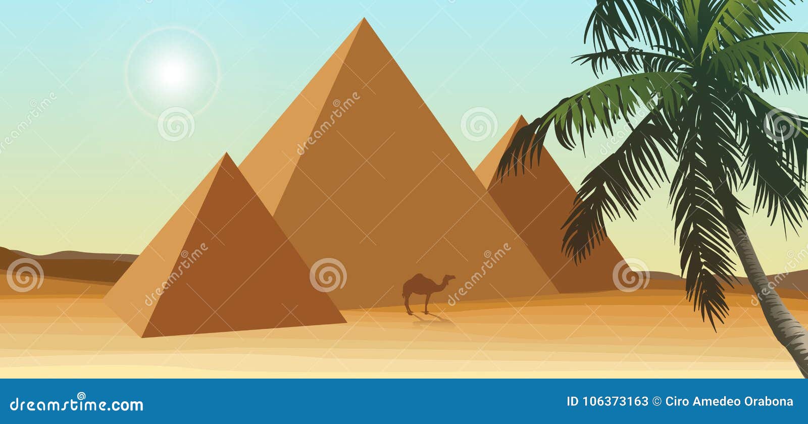 Desert with pyramid stock vector. Illustration of silhouette - 106373163