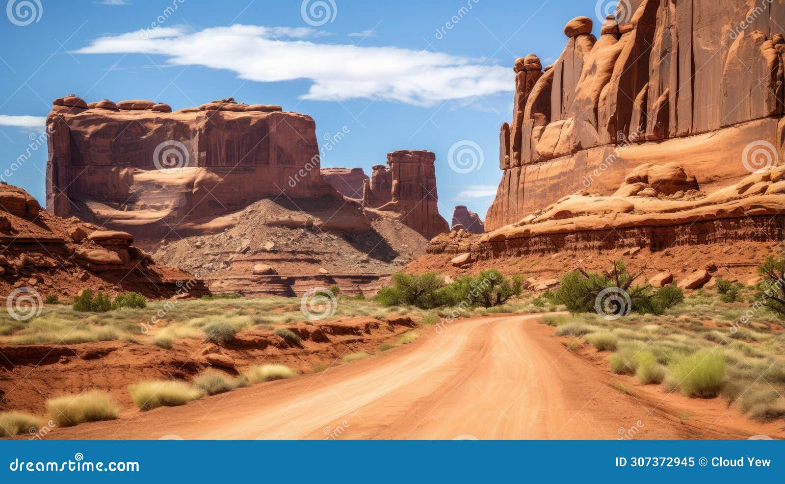 A Desert Road with Towering Sandstone Formations Stock Illustration ...