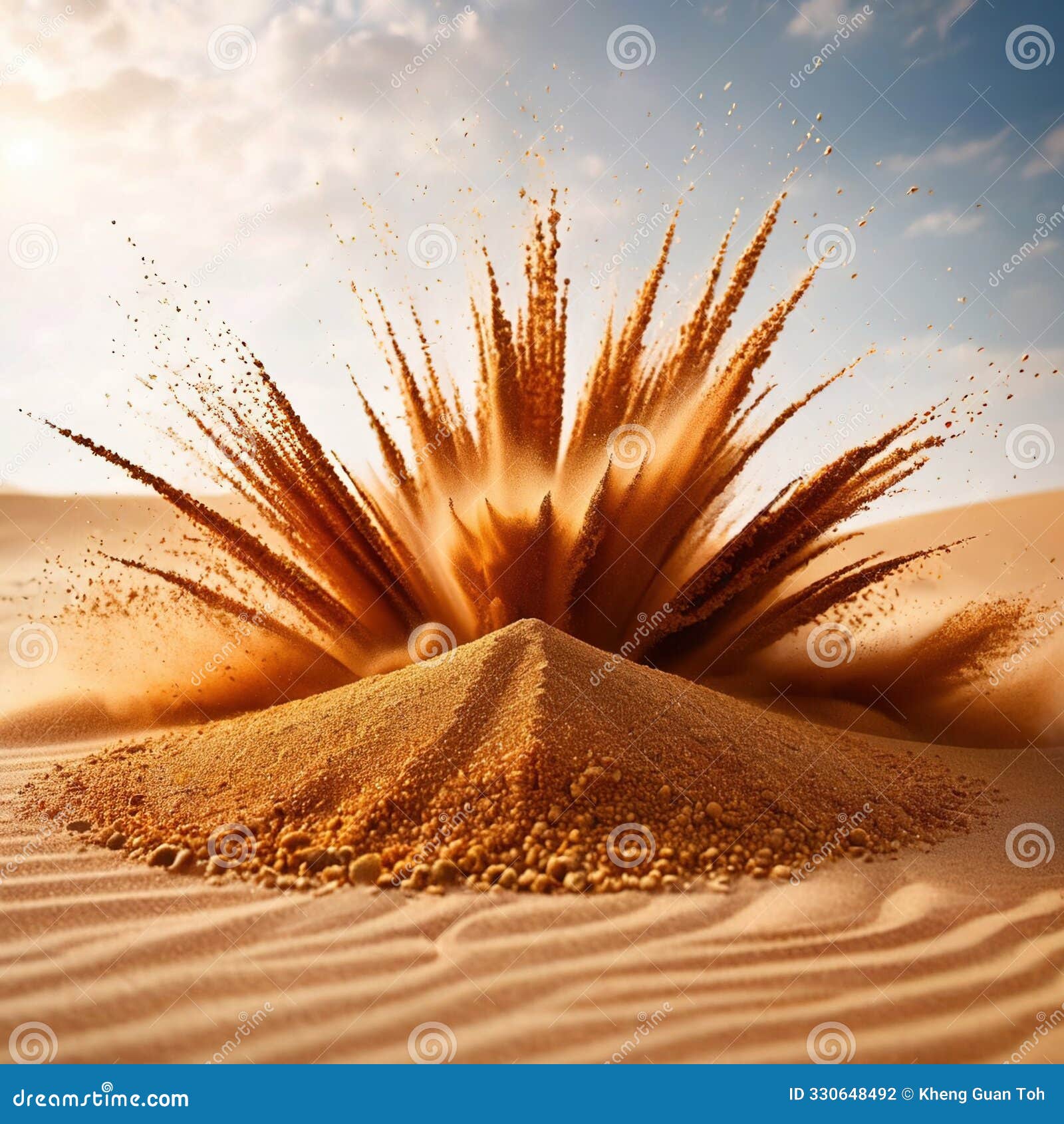 Desert Sand Dunes Exploding in Burst of Dust Stock Illustration ...