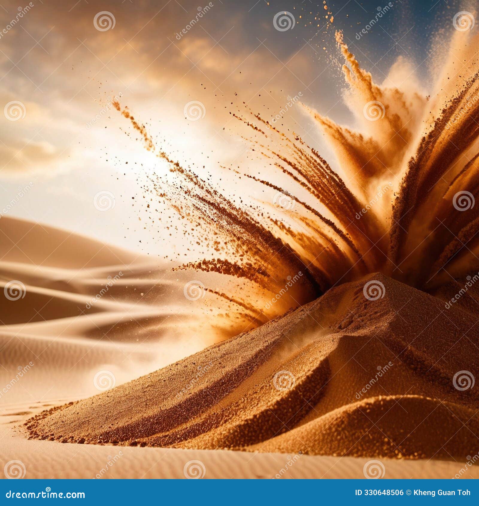 Desert Sand Dunes Exploding in Burst of Dust Stock Illustration ...
