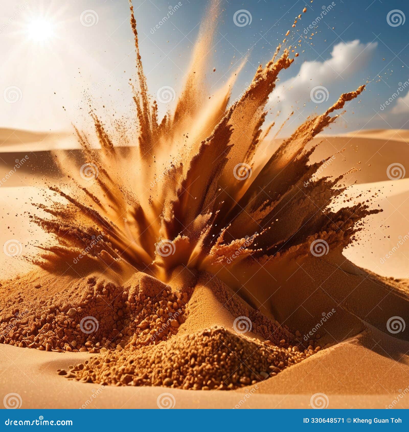 Desert Sand Dunes Exploding in Burst of Dust Stock Illustration ...