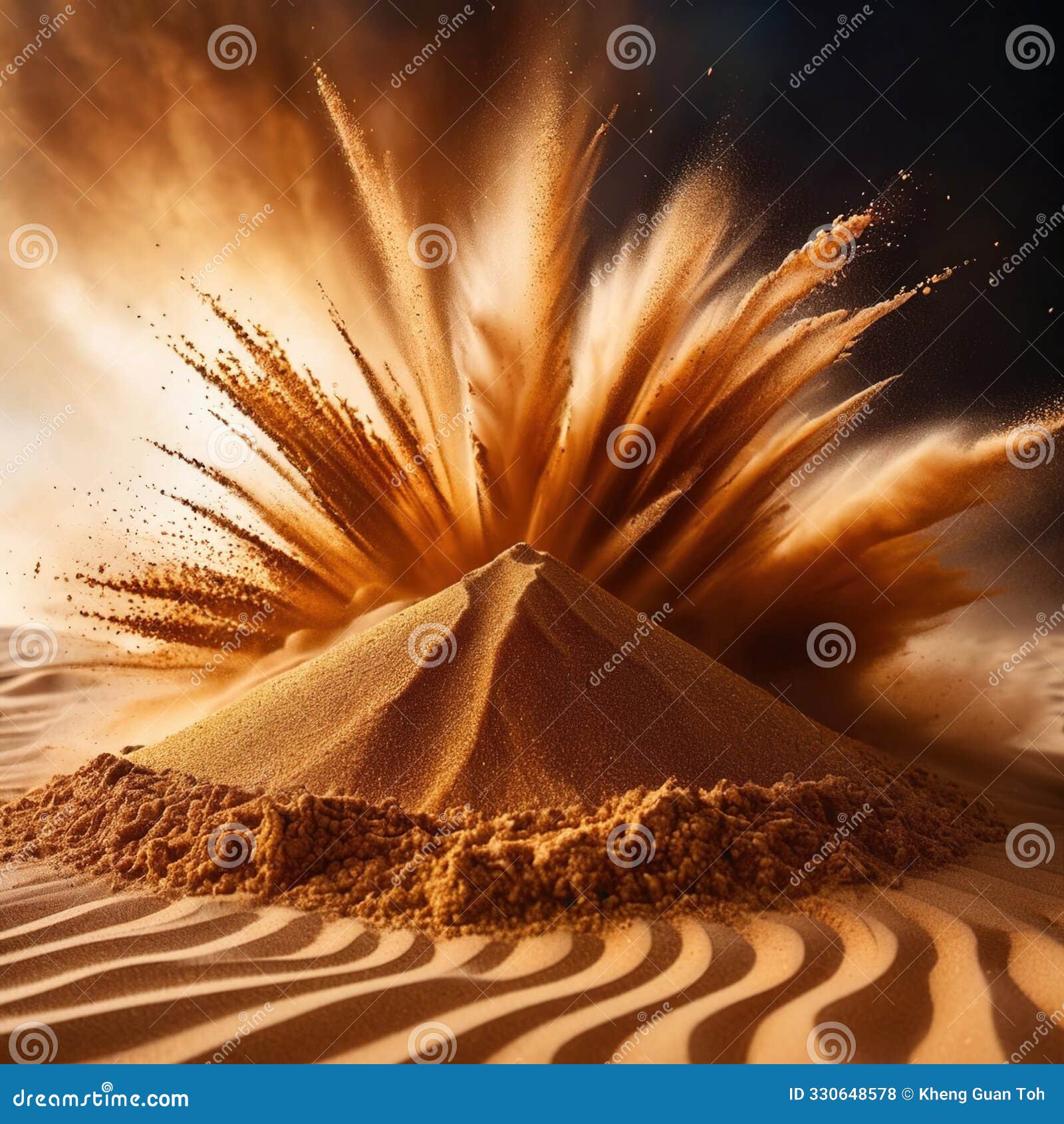Desert Sand Dunes Exploding in Burst of Dust Stock Illustration ...