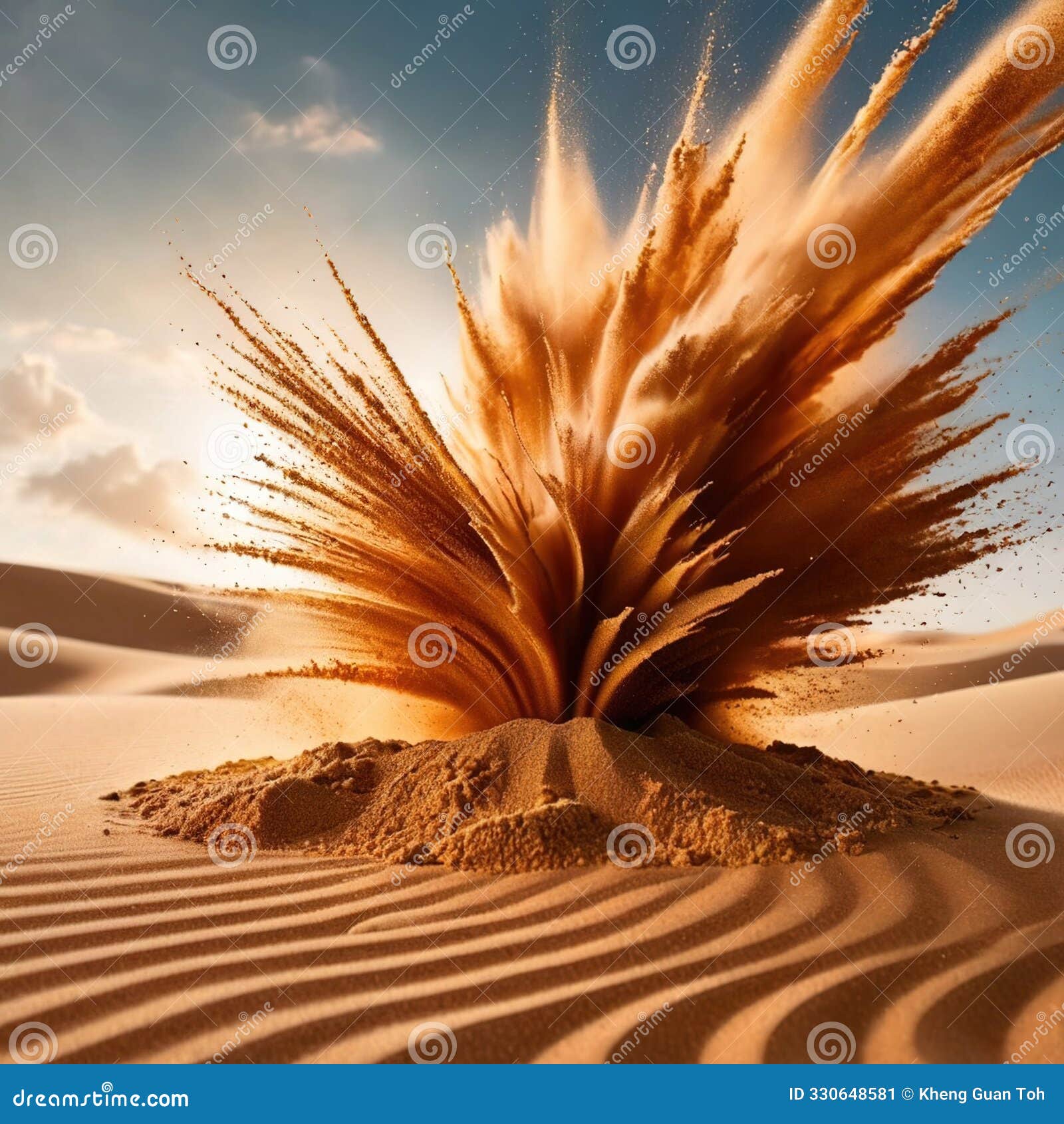 Desert Sand Dunes Exploding in Burst of Dust Stock Illustration ...