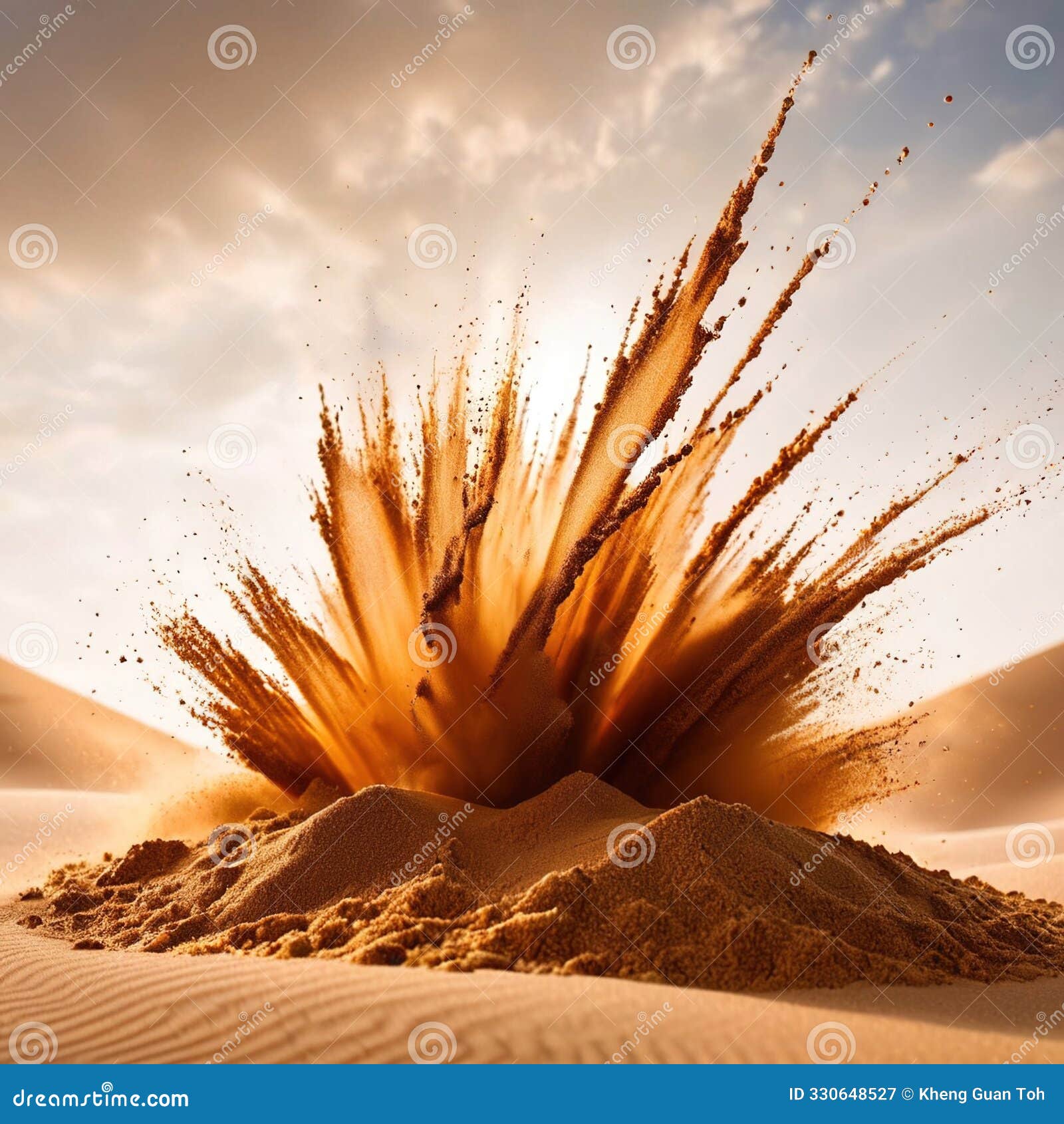 Desert Sand Dunes Exploding in Burst of Dust Stock Illustration ...