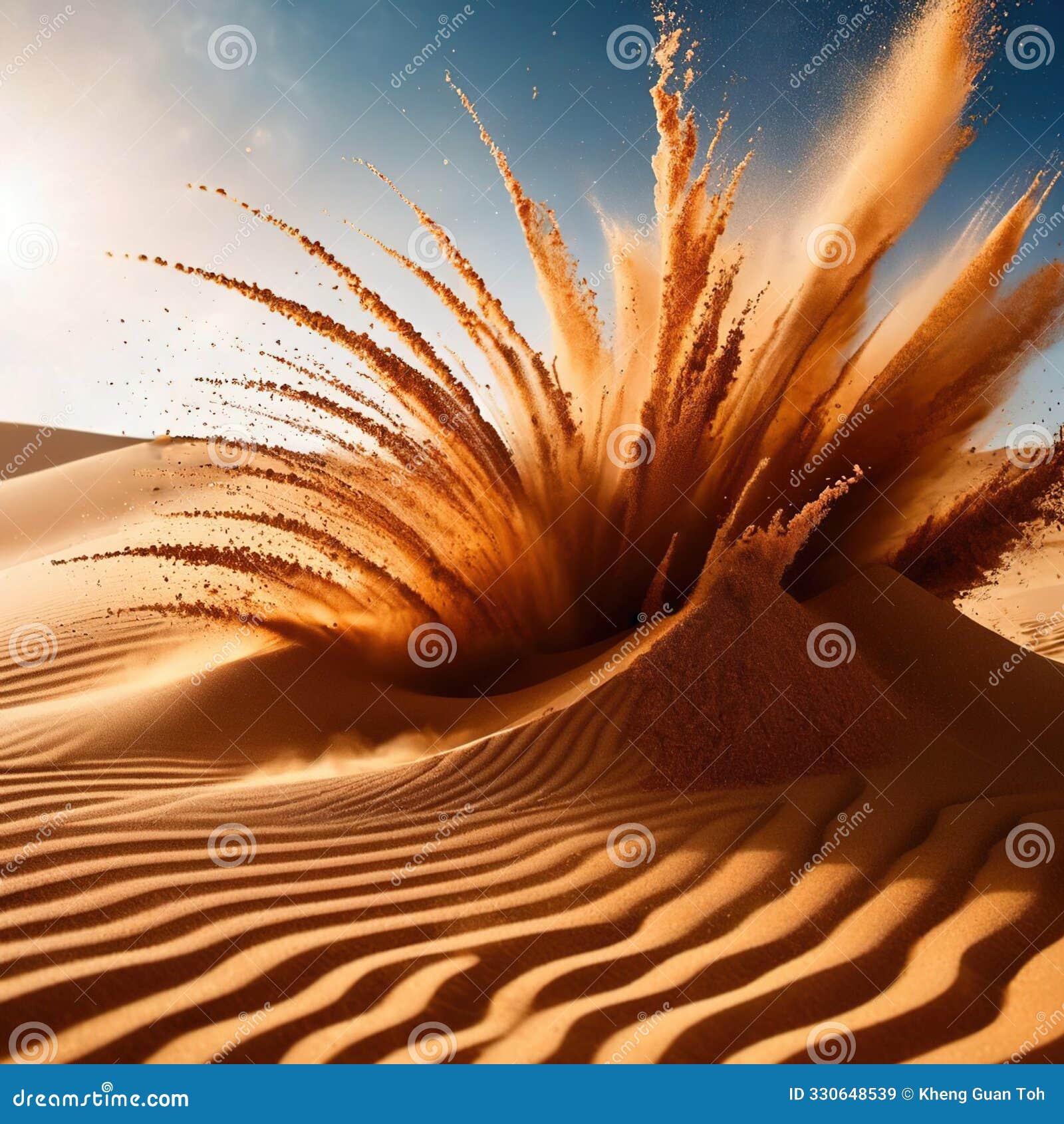 Desert Sand Dunes Exploding in Burst of Dust Stock Illustration ...