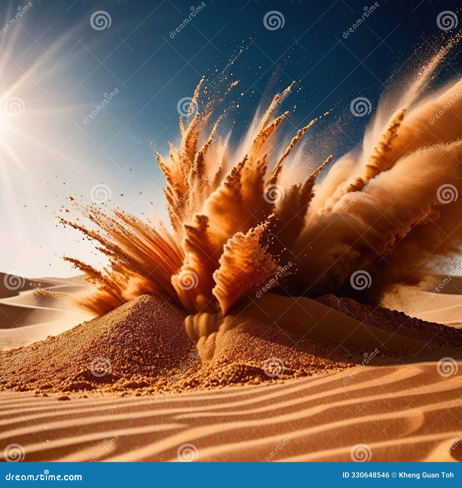 Desert Sand Dunes Exploding in Burst of Dust Stock Illustration ...