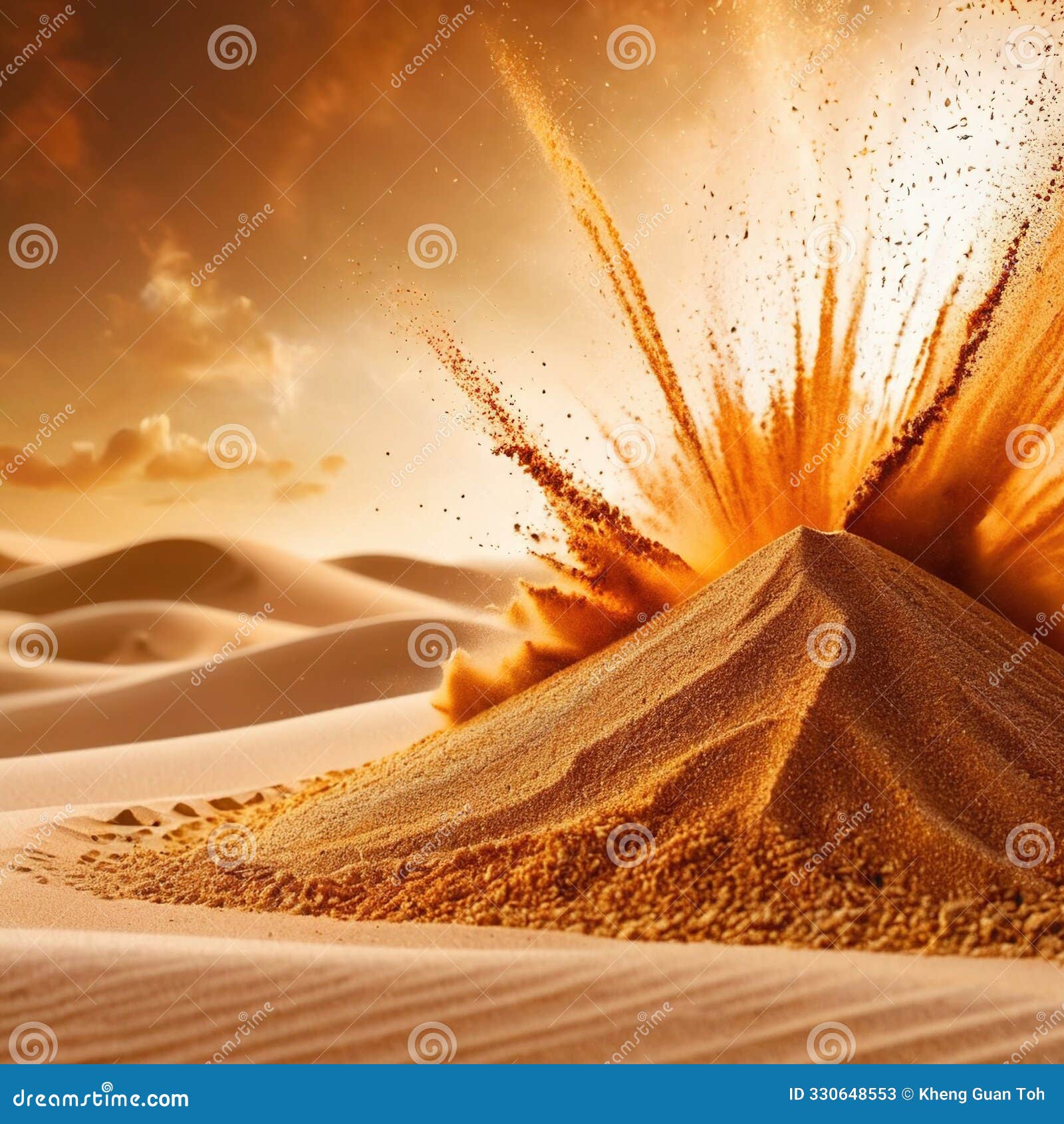Desert Sand Dunes Exploding in Burst of Dust Stock Illustration ...