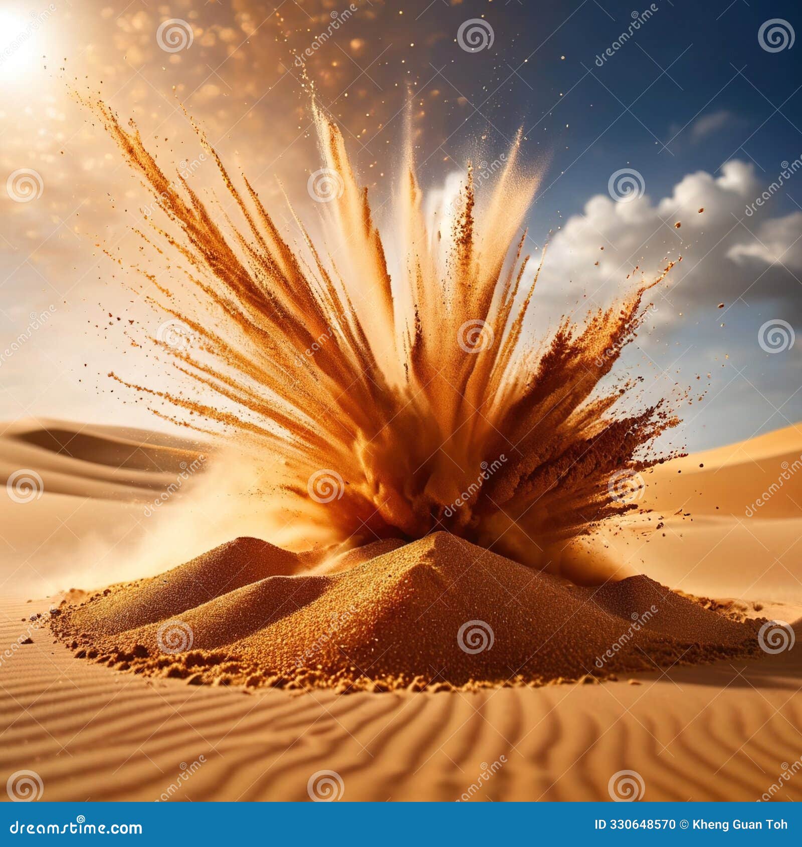 Desert Sand Dunes Exploding in Burst of Dust Stock Illustration ...
