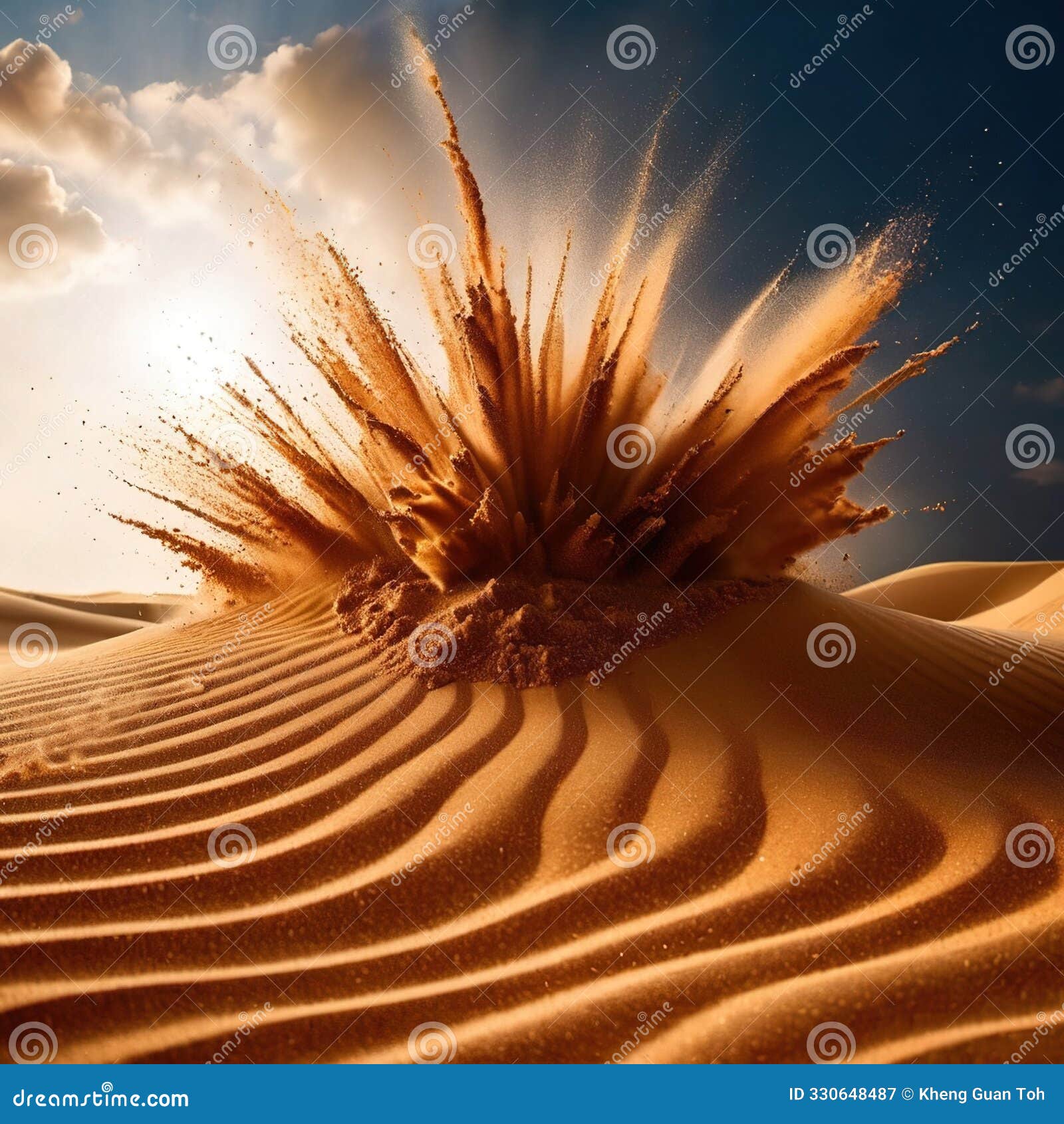 Desert Sand Dunes Exploding in Burst of Dust Stock Illustration ...