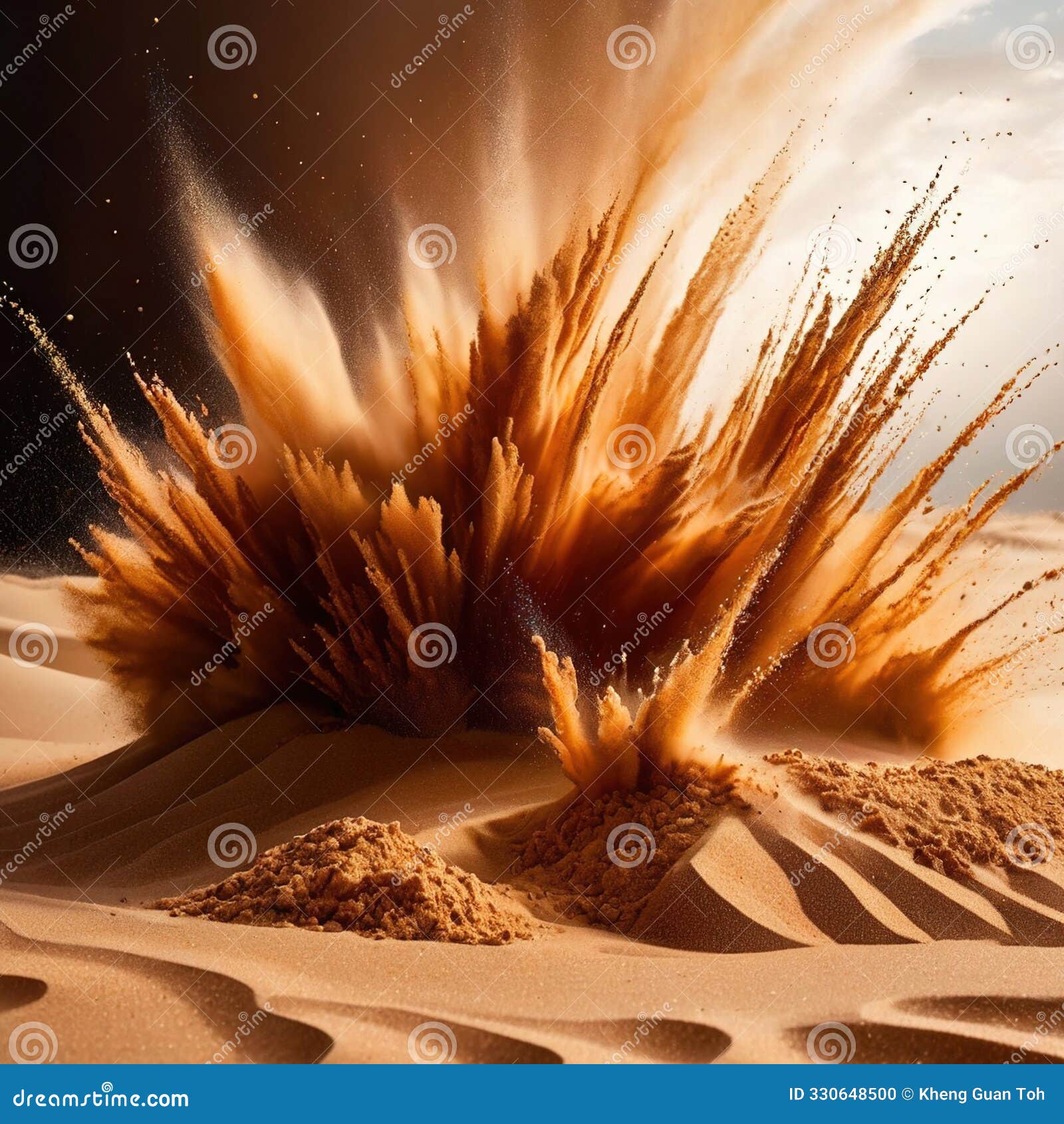 Desert Sand Dunes Exploding in Burst of Dust Stock Illustration ...