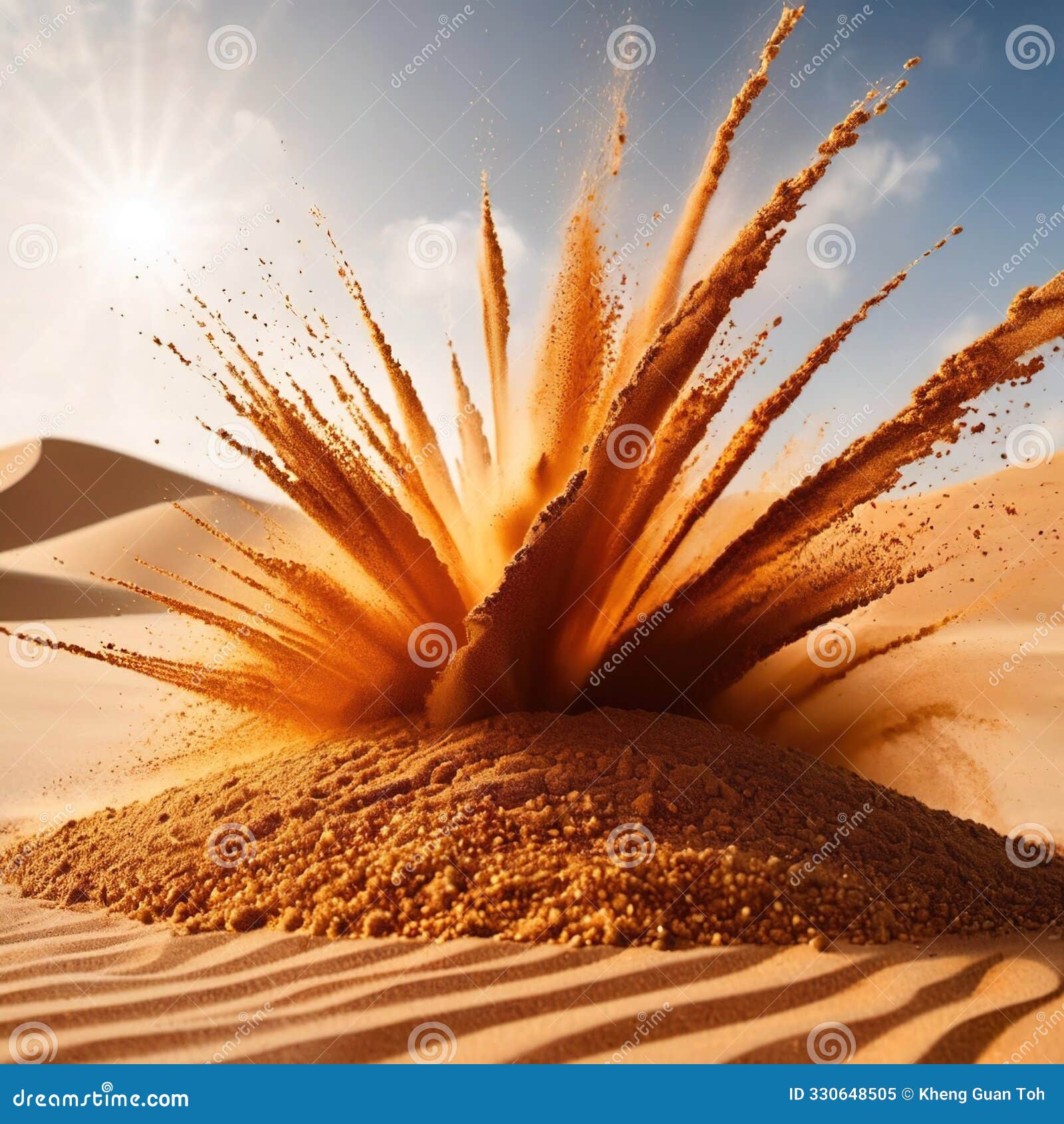 Desert Sand Dunes Exploding in Burst of Dust Stock Illustration ...