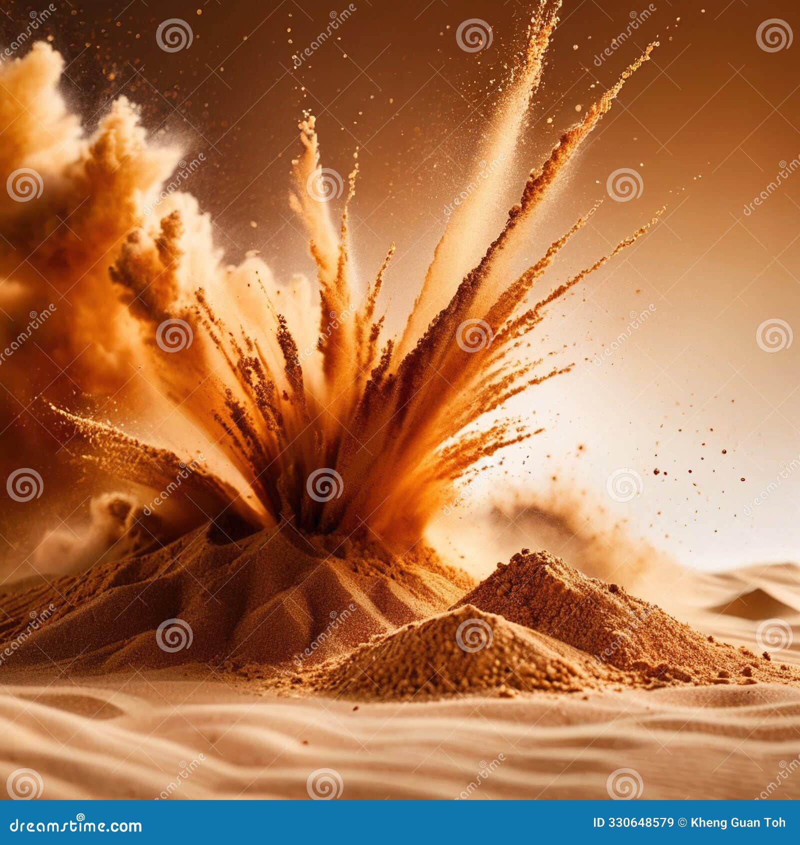 Desert Sand Dunes Exploding in Burst of Dust Stock Illustration ...