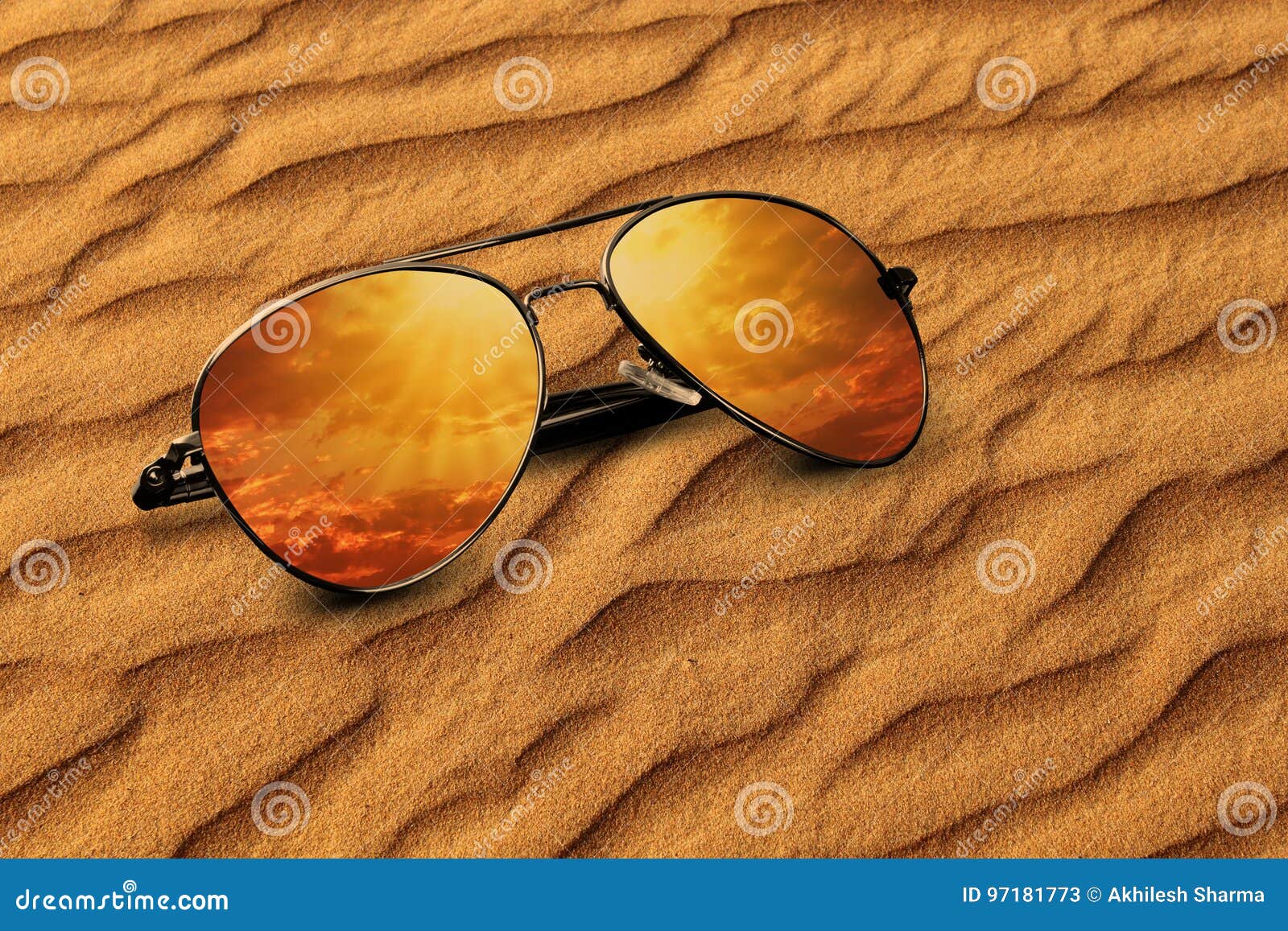 Desert Sand and Sunglasses Reflection Vacation Concept Stock Image ...