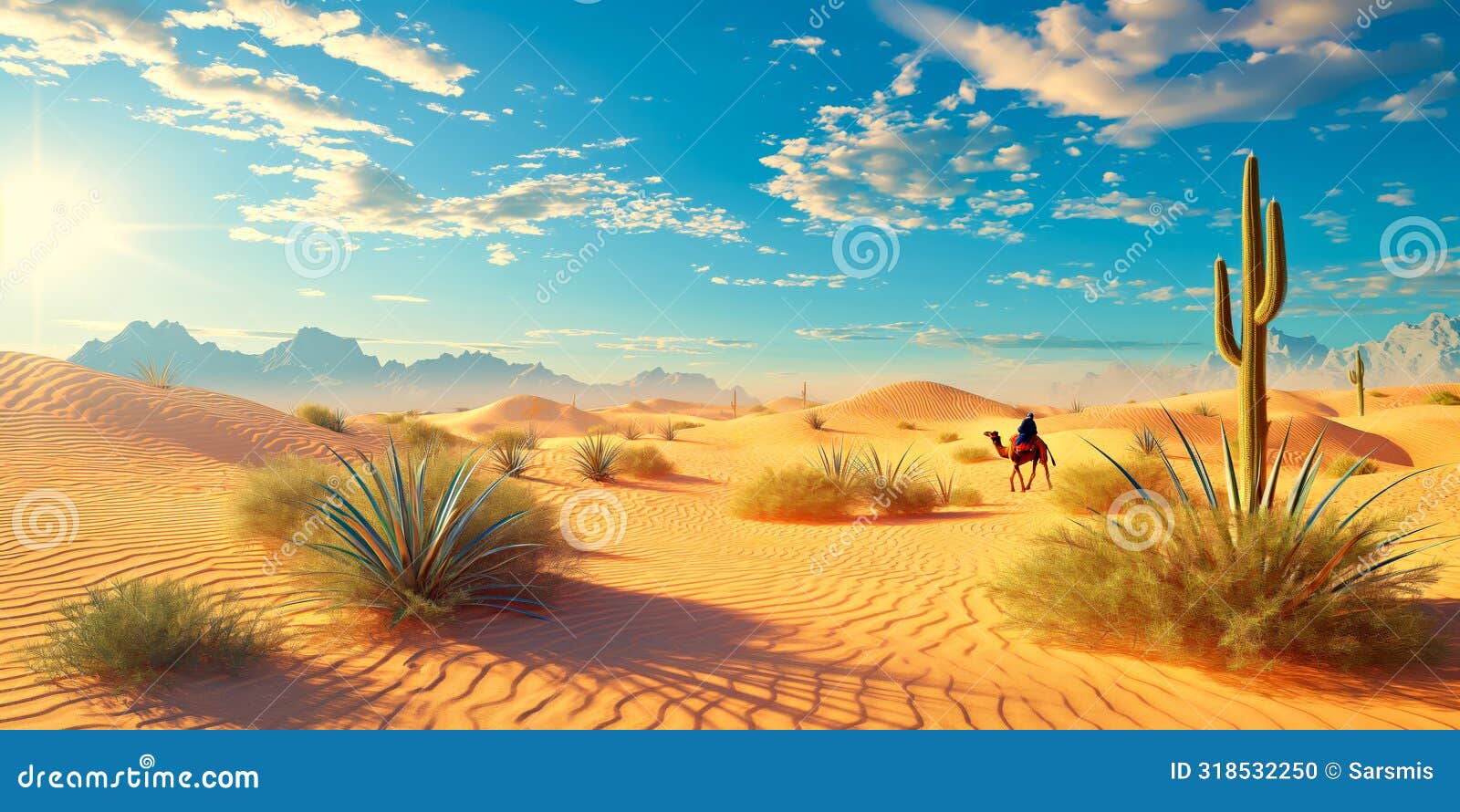 A Desert Scene with a Camel and a Cactus Stock Illustration ...