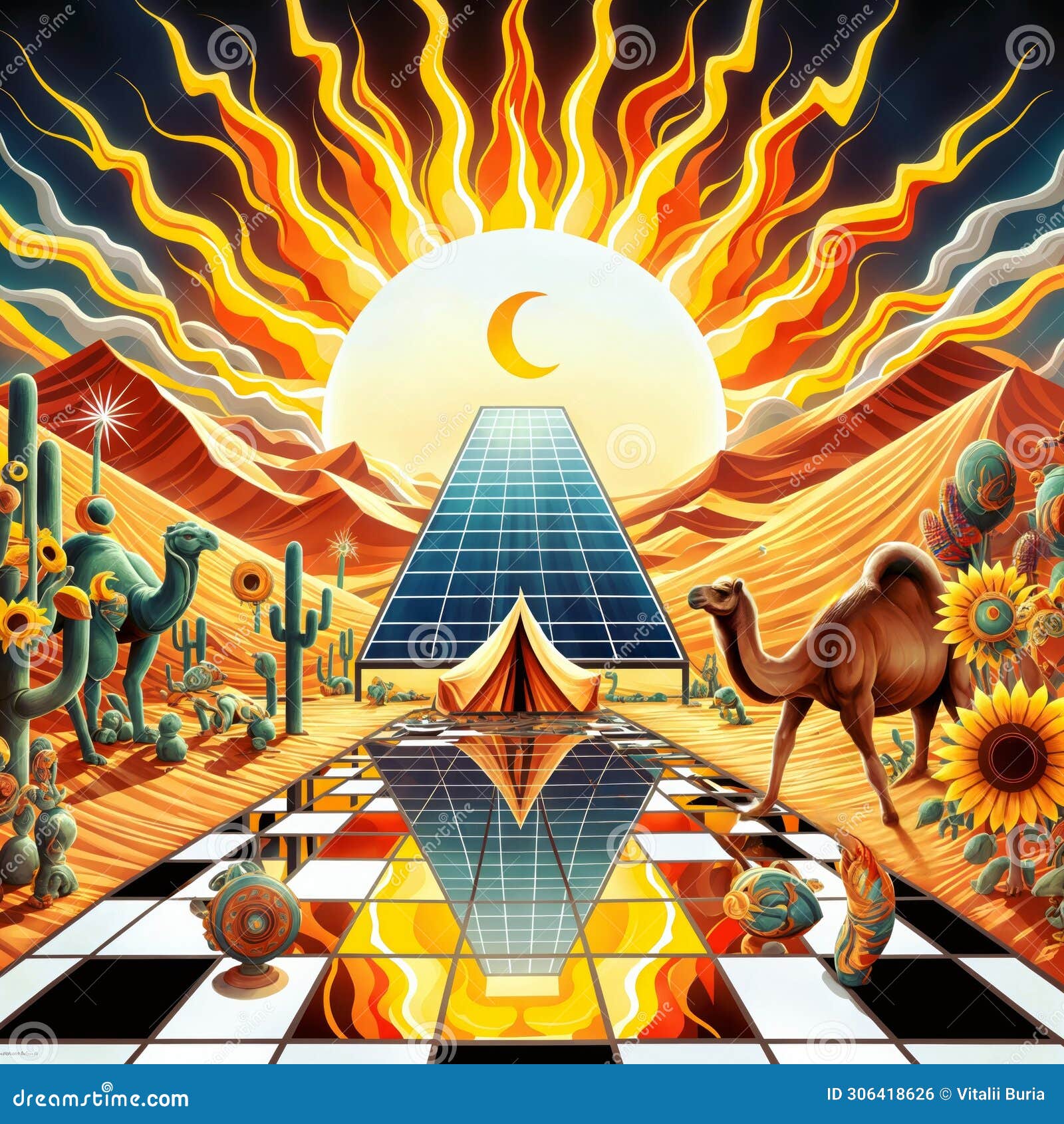 Desert Scene with Camel, Tent, Pyramid, Generative Ai Stock ...