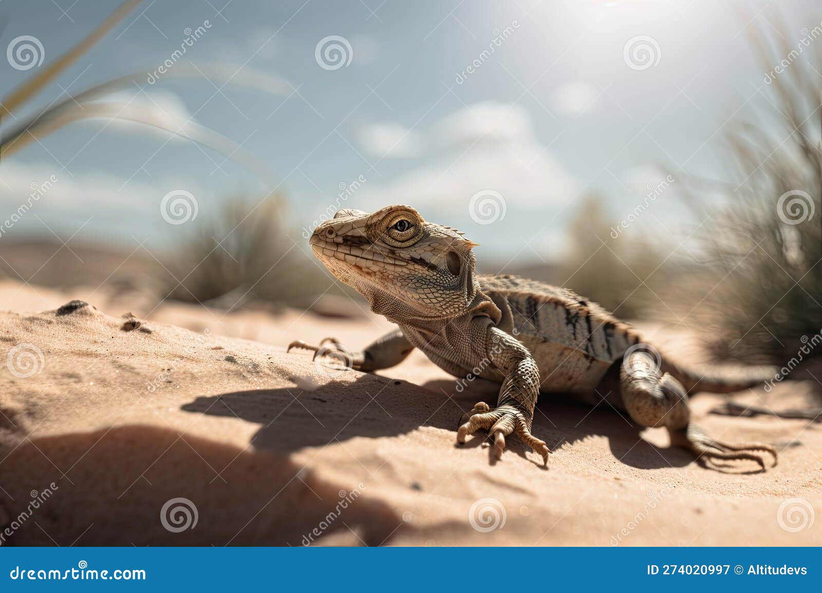 Desert Scene with Small Lizard Basking in the Sun Stock Illustration ...