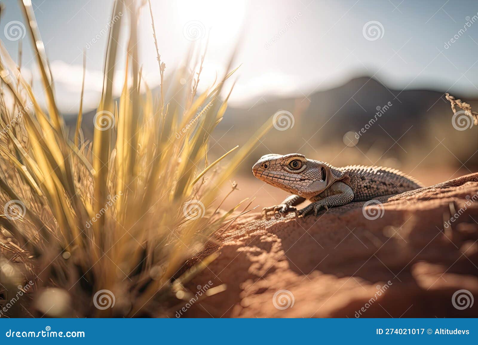 Desert Scene with Small Lizard Basking in the Sun Stock Illustration ...