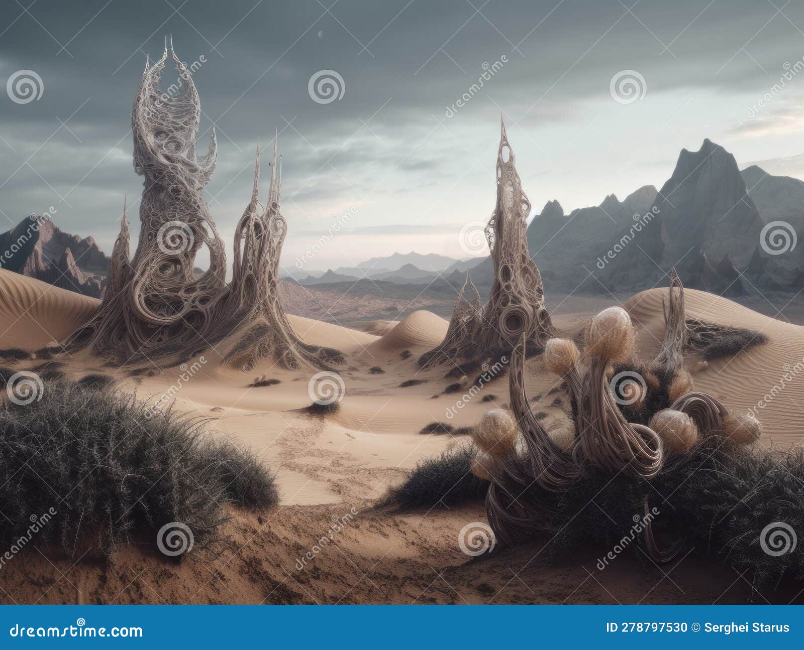 A Desert Scene with a Strange Looking Structure in the Background ...