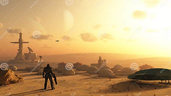 Desert Science Fiction Village Stock Illustration - Illustration of ...
