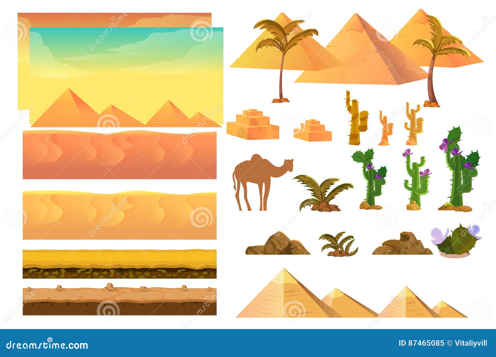 Desert Seamless Pattern With Desert Plants Silhouettes Cartoon Vector ...