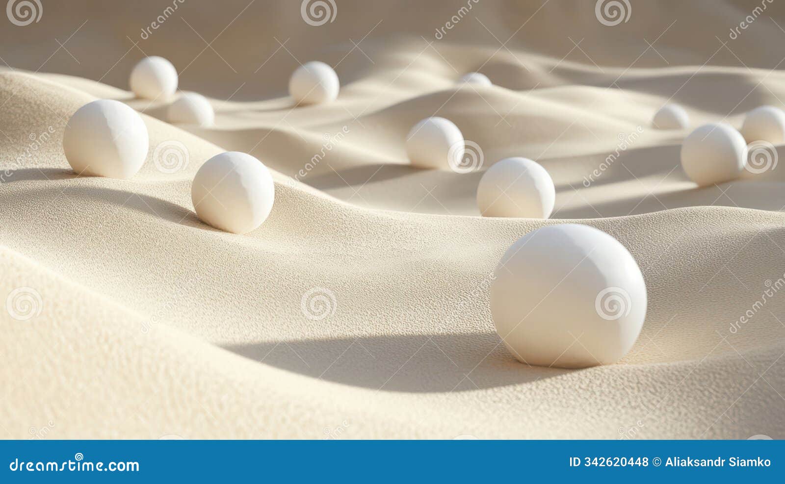 Desert Setting with Scattered White Balls on Sand Stock Illustration ...
