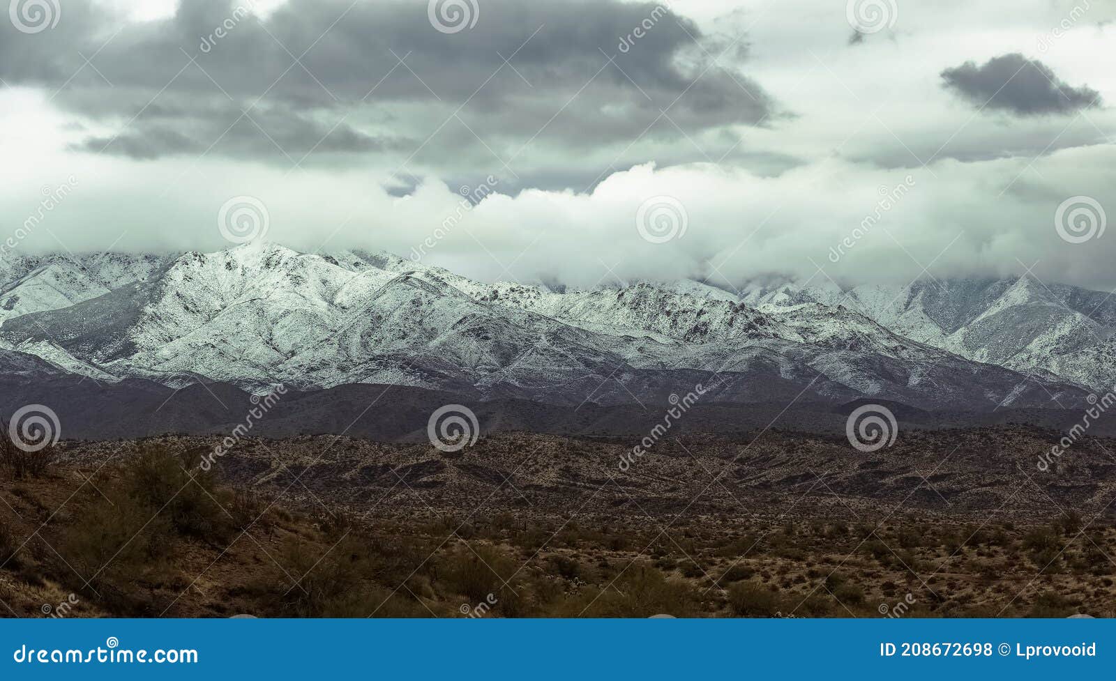 Desert Snowscape stock photo. Image of desert, mountains - 208672698