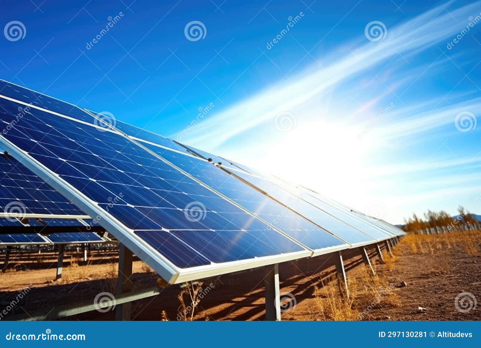 Desert Solar Panel Installation Under Bright Sunlight Stock Image ...