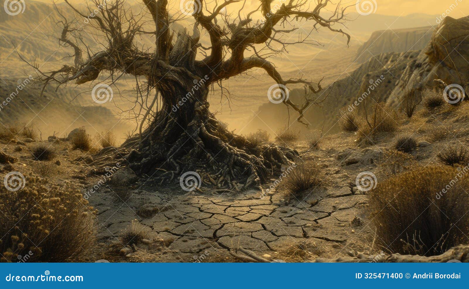 Desert Solitude: a Withered Tree S Last Stand. Stock Illustration ...