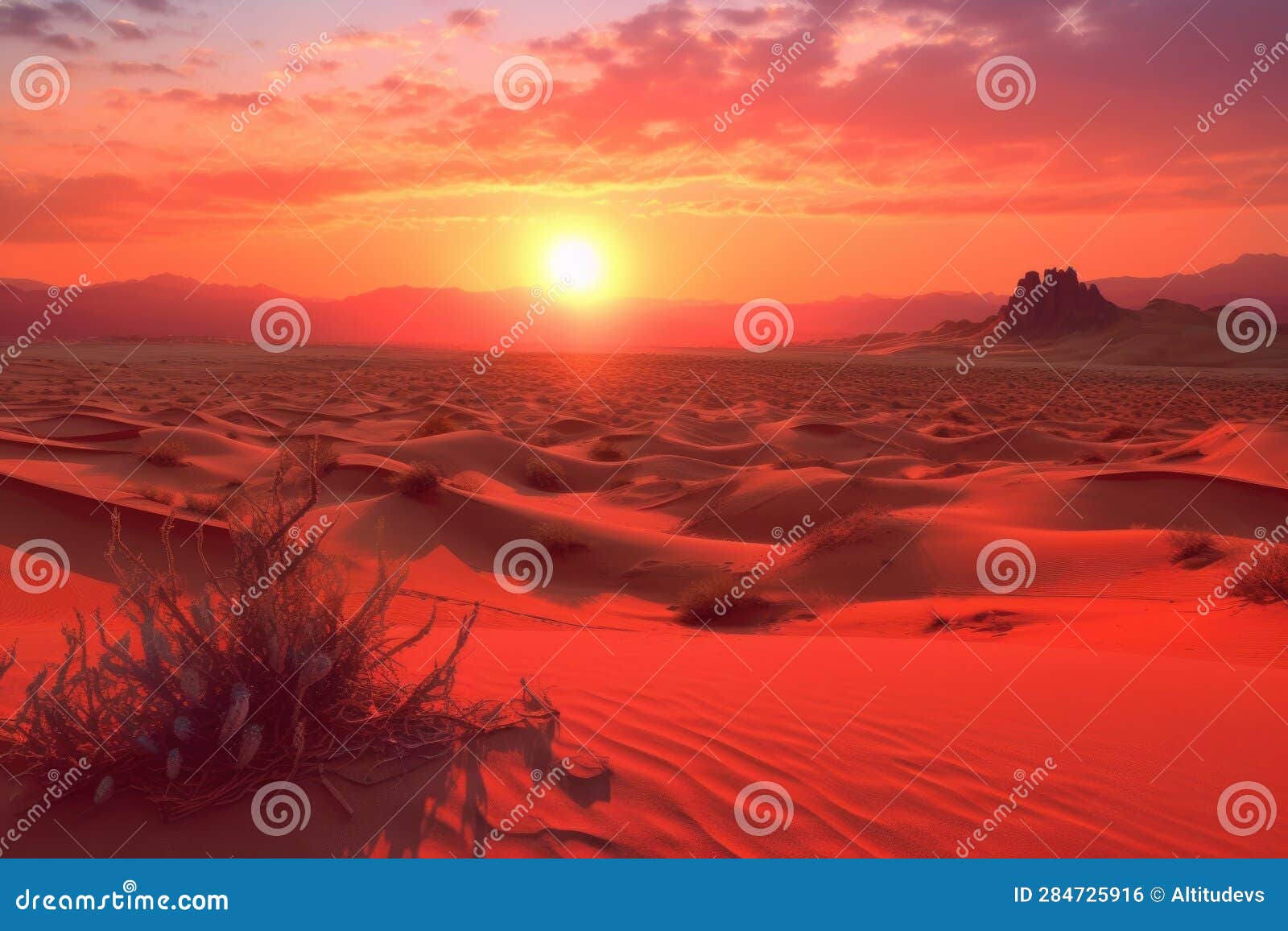 Desert, with Sunrise, and Cherry-red Sky Stock Photo - Image of ...