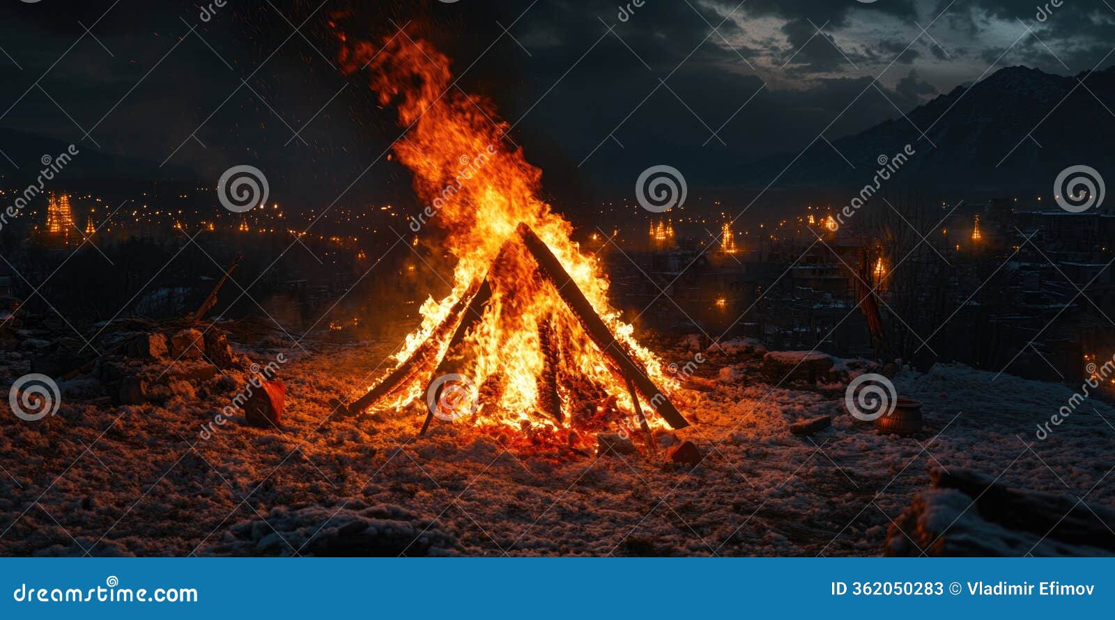 Desert Survival: a Burning Bonfire Stock Image - Image of ruins, logs ...