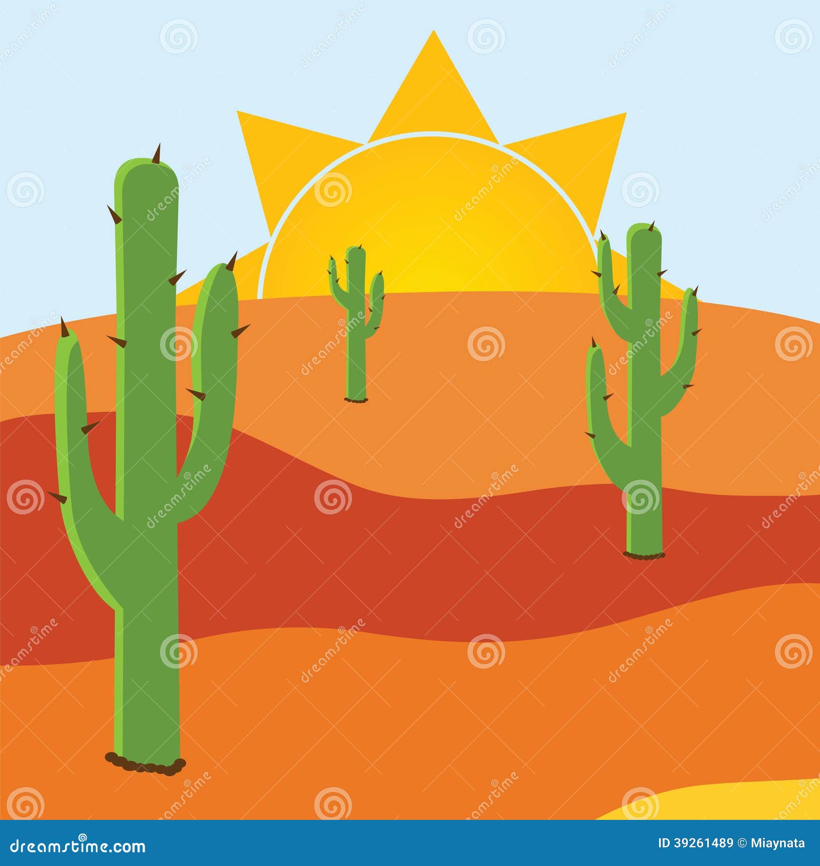 Desert with three caci stock vector. Illustration of cactus - 39261489