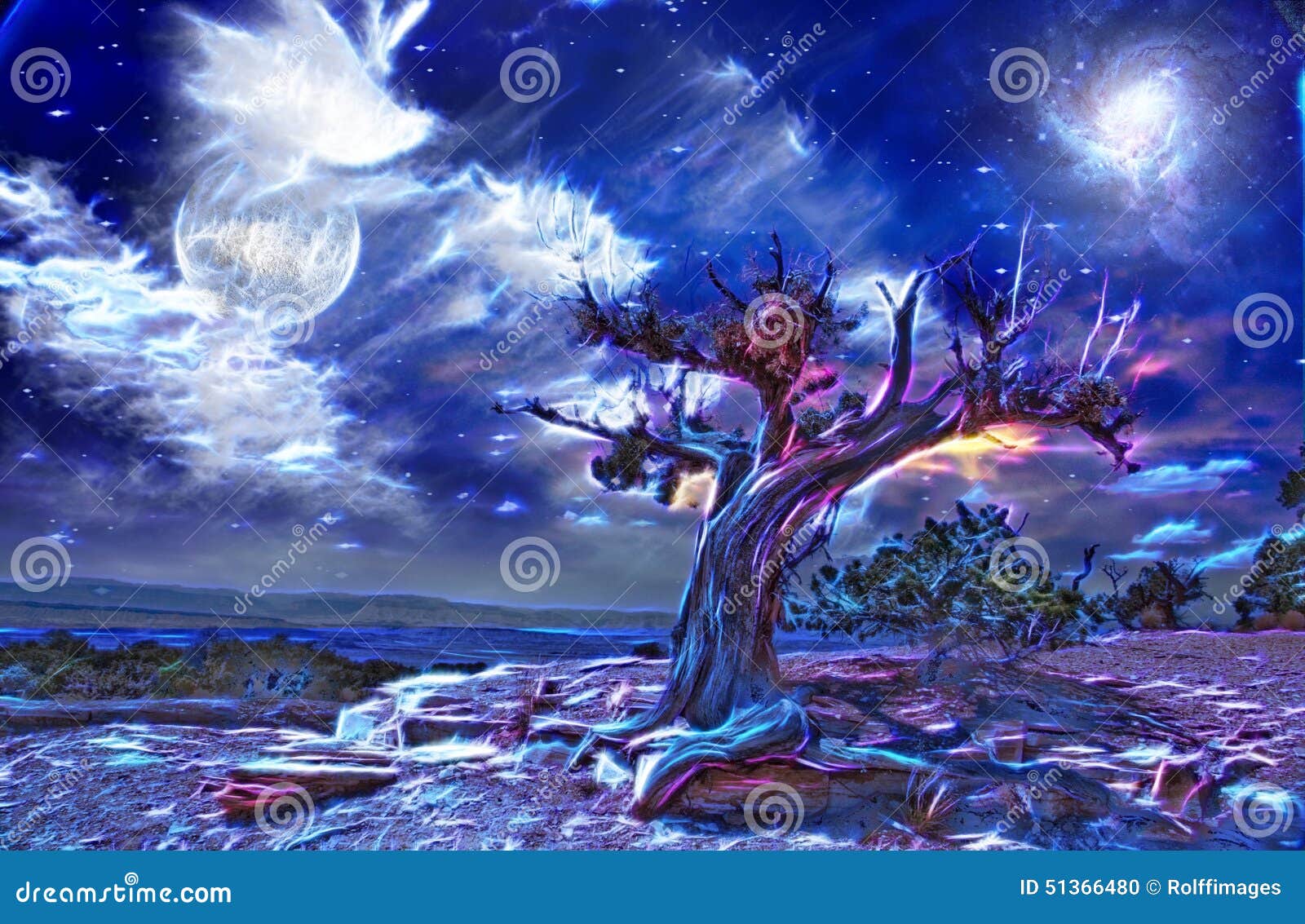 Desert Tree at night stock illustration. Illustration of beauty - 51366480