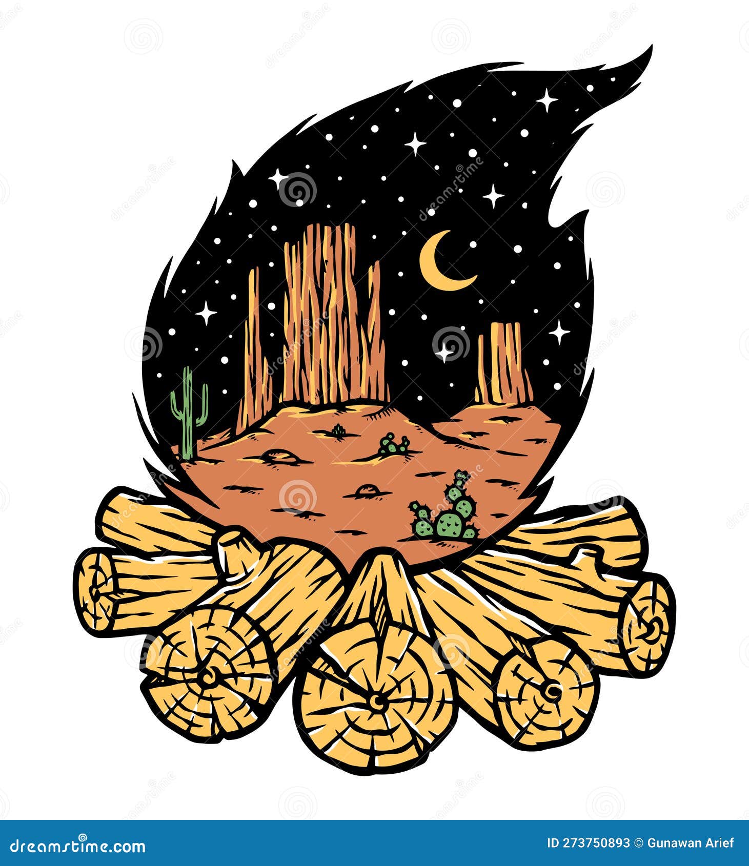 Desert view in a campfire stock vector. Illustration of draw - 273750893